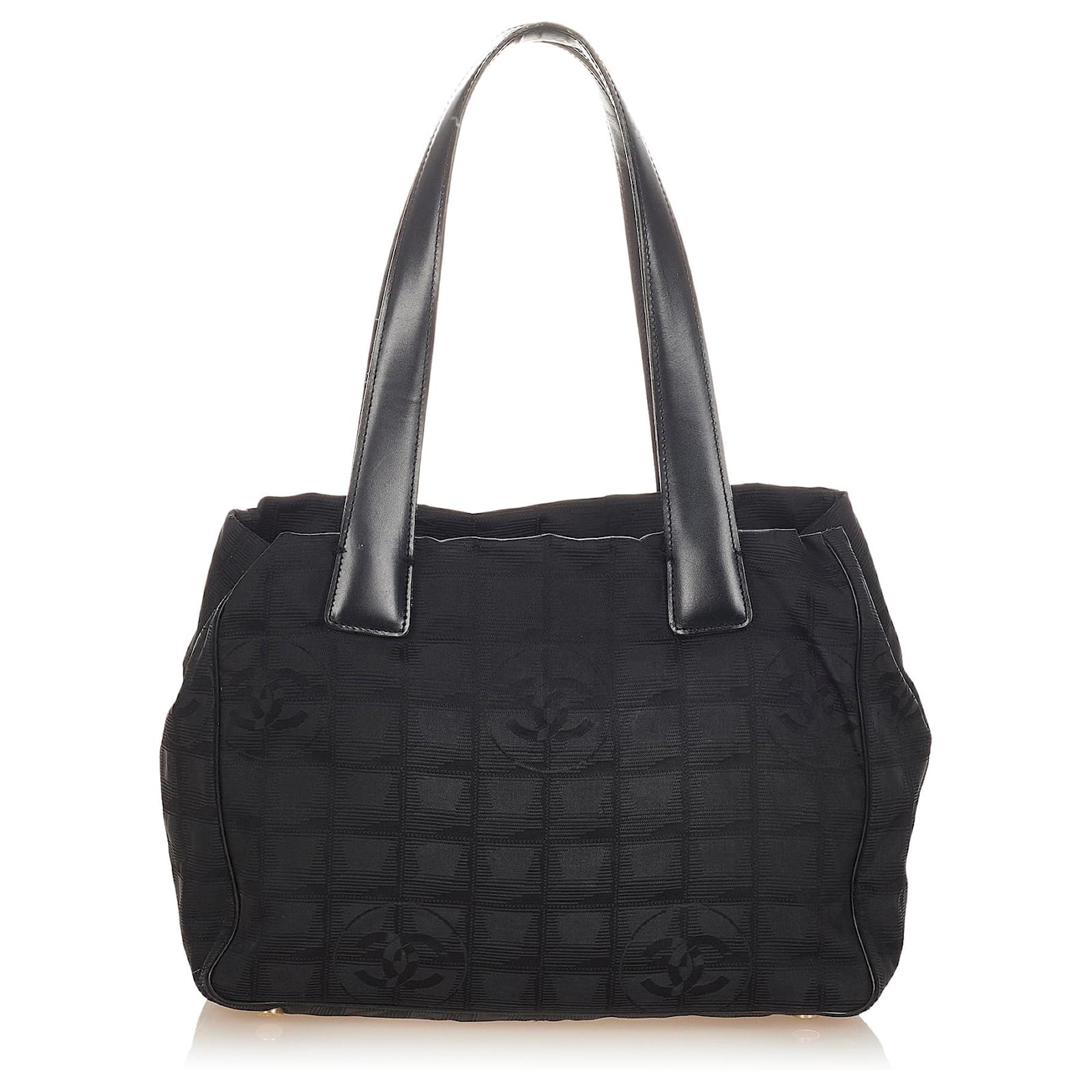 Chanel Black New Travel Line Nylon Tote Bag Leather Pony-style calfskin ...