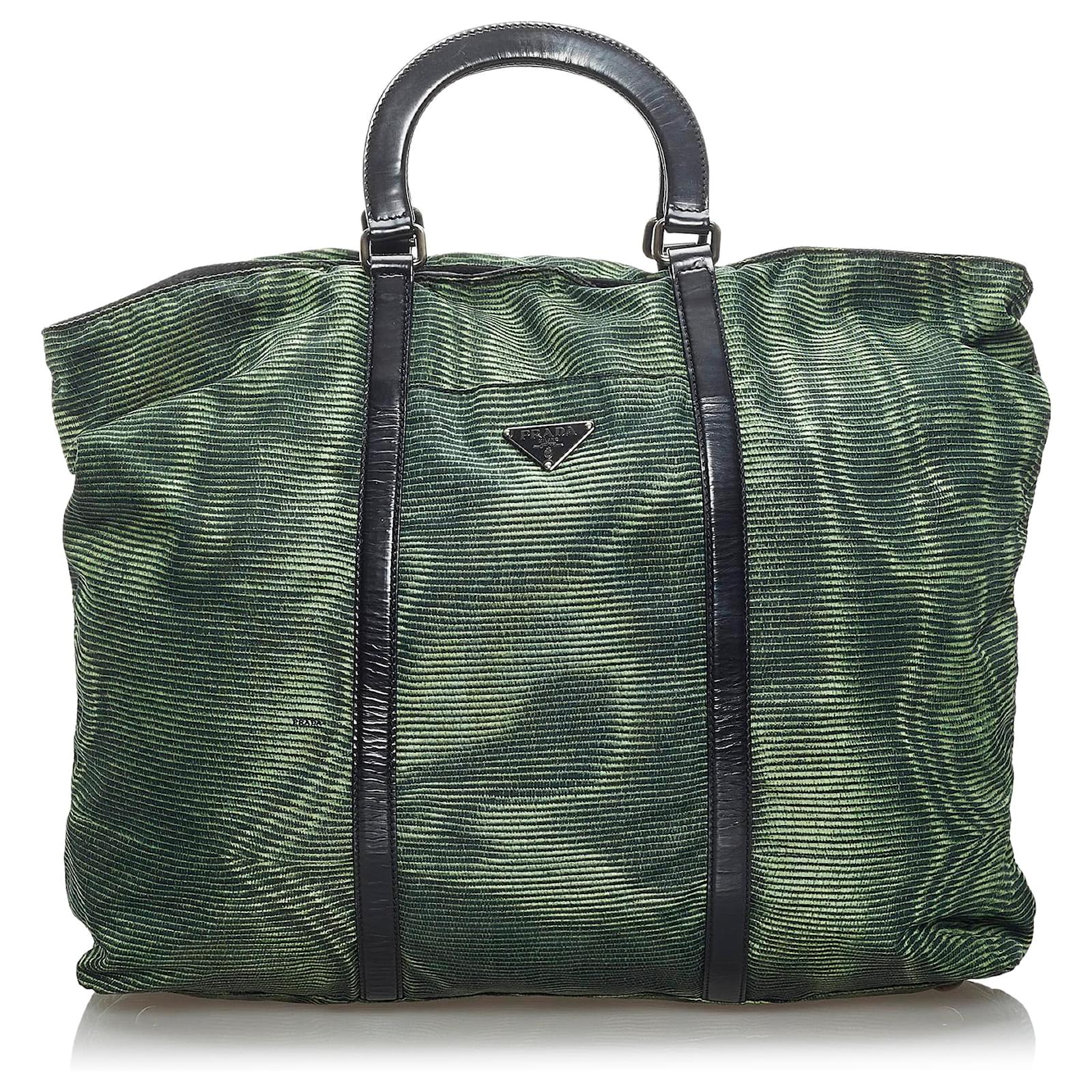 Prada Green Tessuto Satchel Black Dark green Leather Pony-style ...