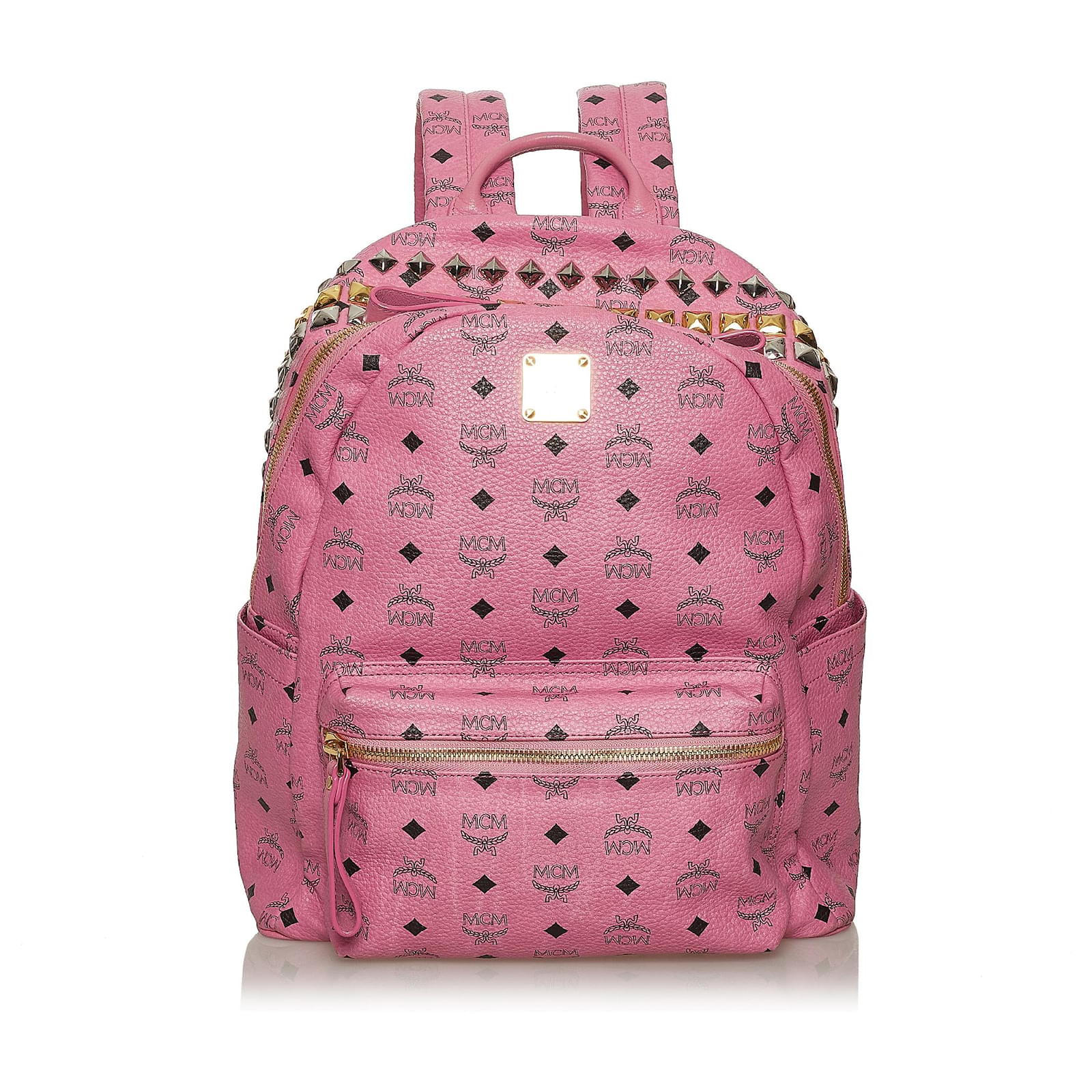 MCM Pink Visetos Stark Leather Backpack Black Pony-style calfskin ref ...