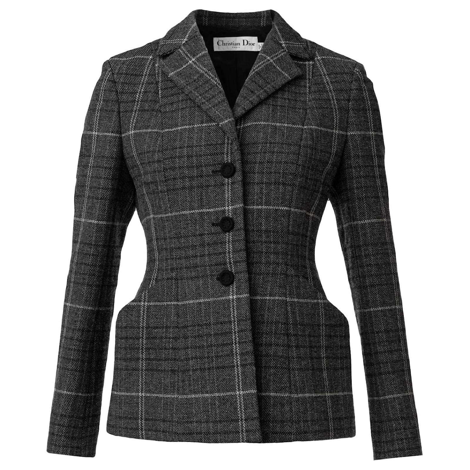 Dior Chequered Wool Jacket Grey ref.600769 - Joli Closet