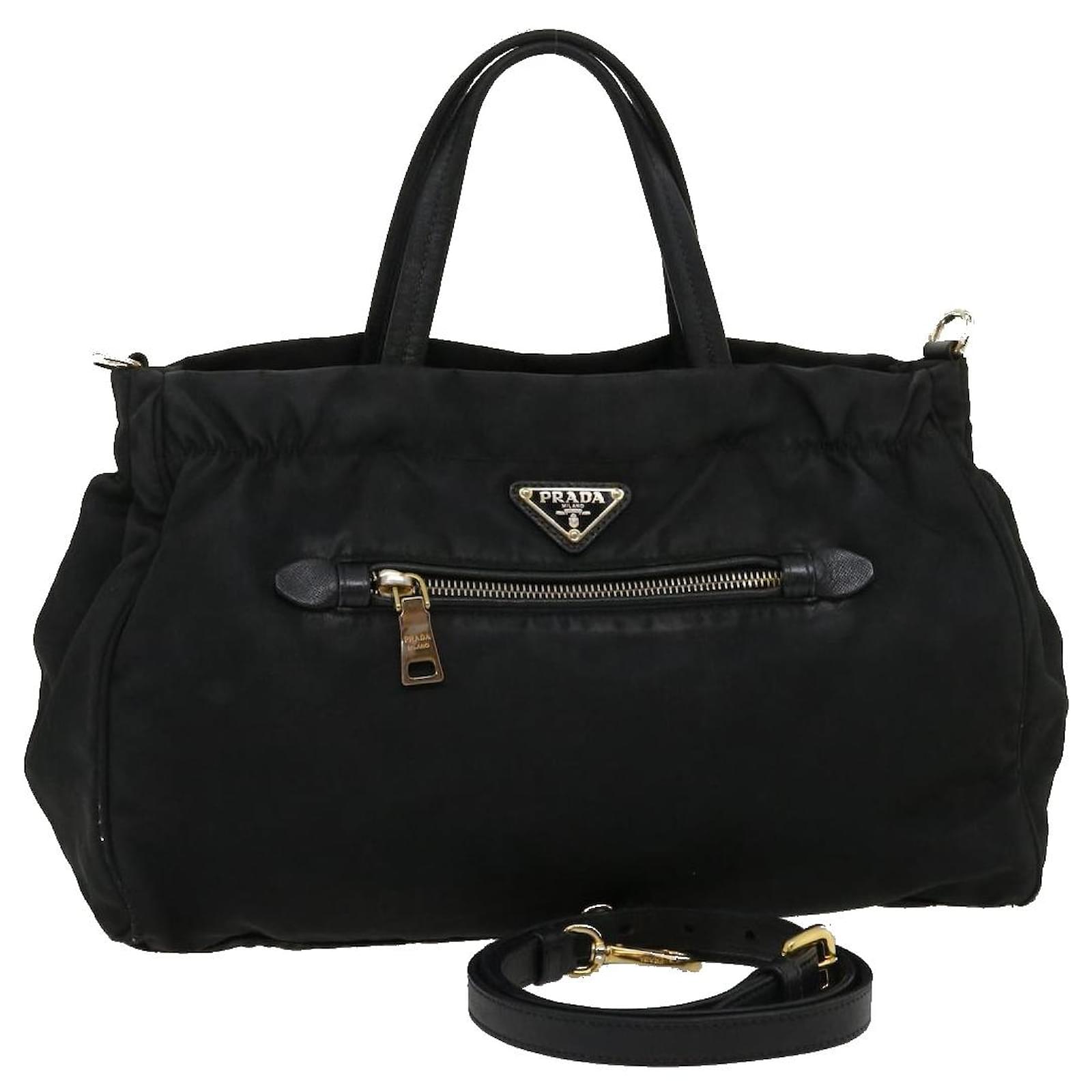 PRADA Handtasche Nylon Leder Schwarz Auth bs1212 ref.601403 - Joli Closet