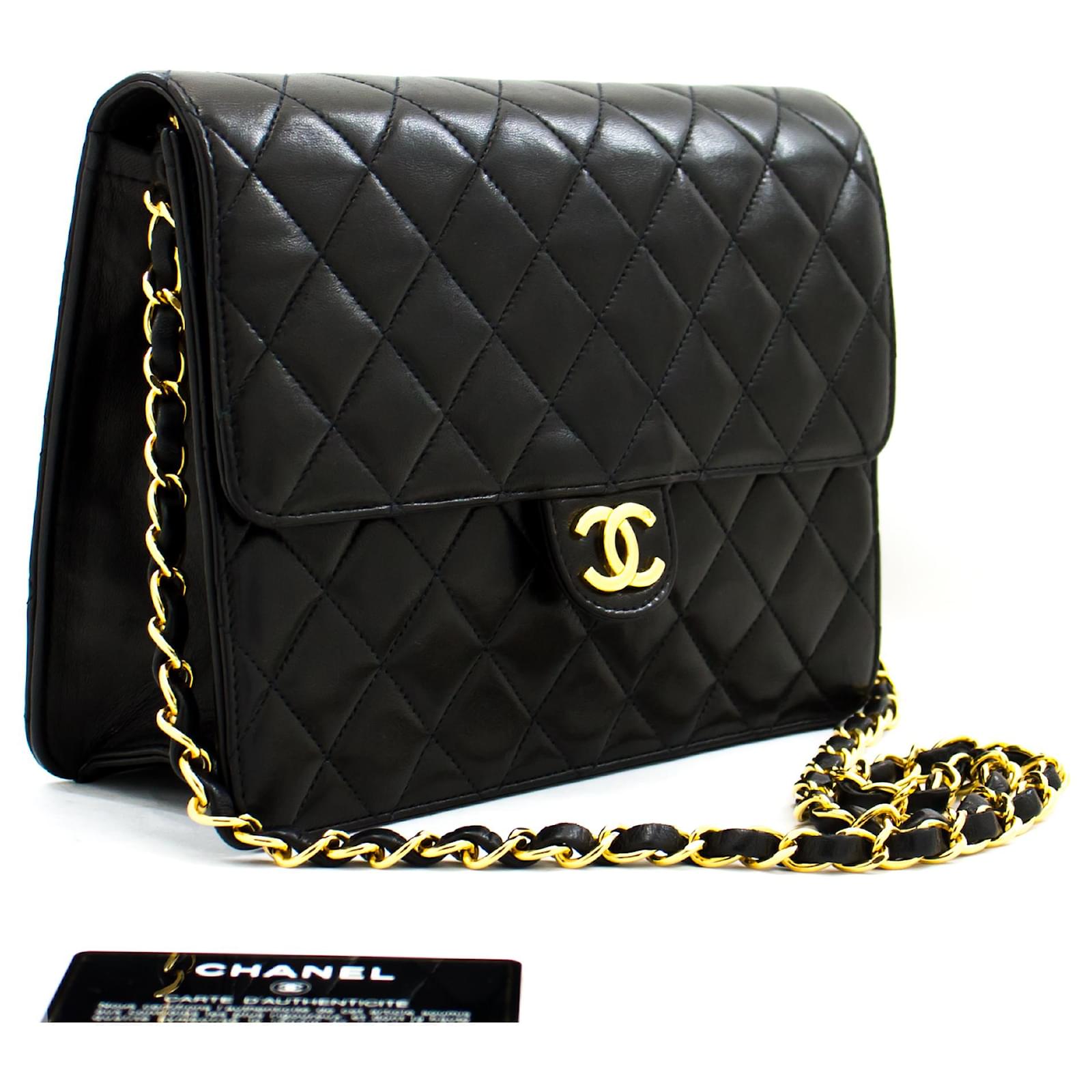 CHANEL Small Chain Shoulder Bag Clutch Black Quilted Flap Lambskin ...