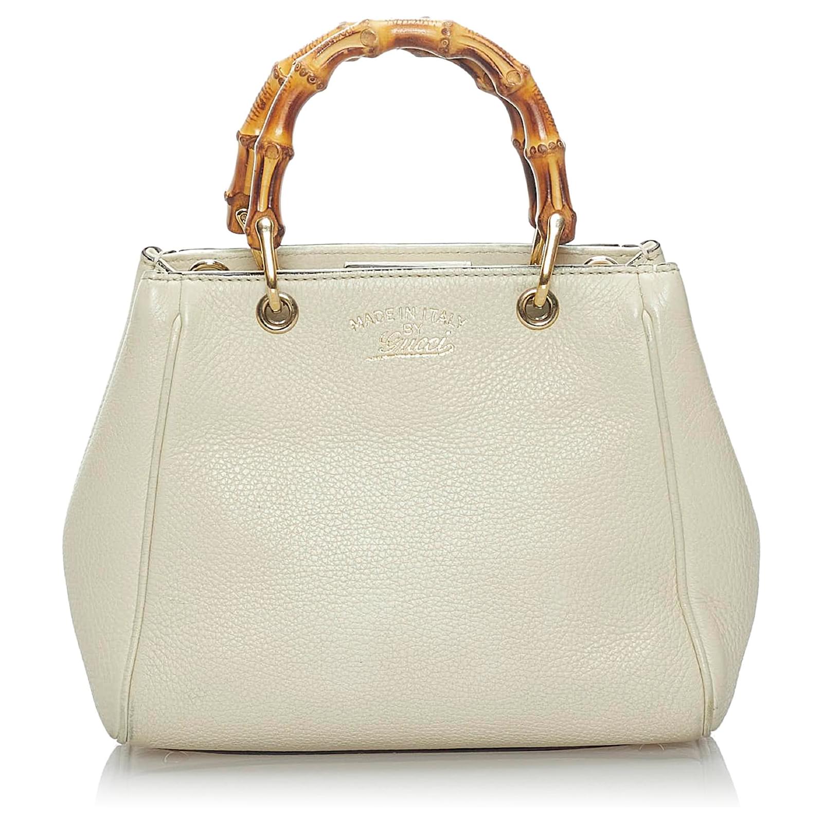 Gucci White Bamboo Shopper Leather Satchel Pony-style calfskin ref ...