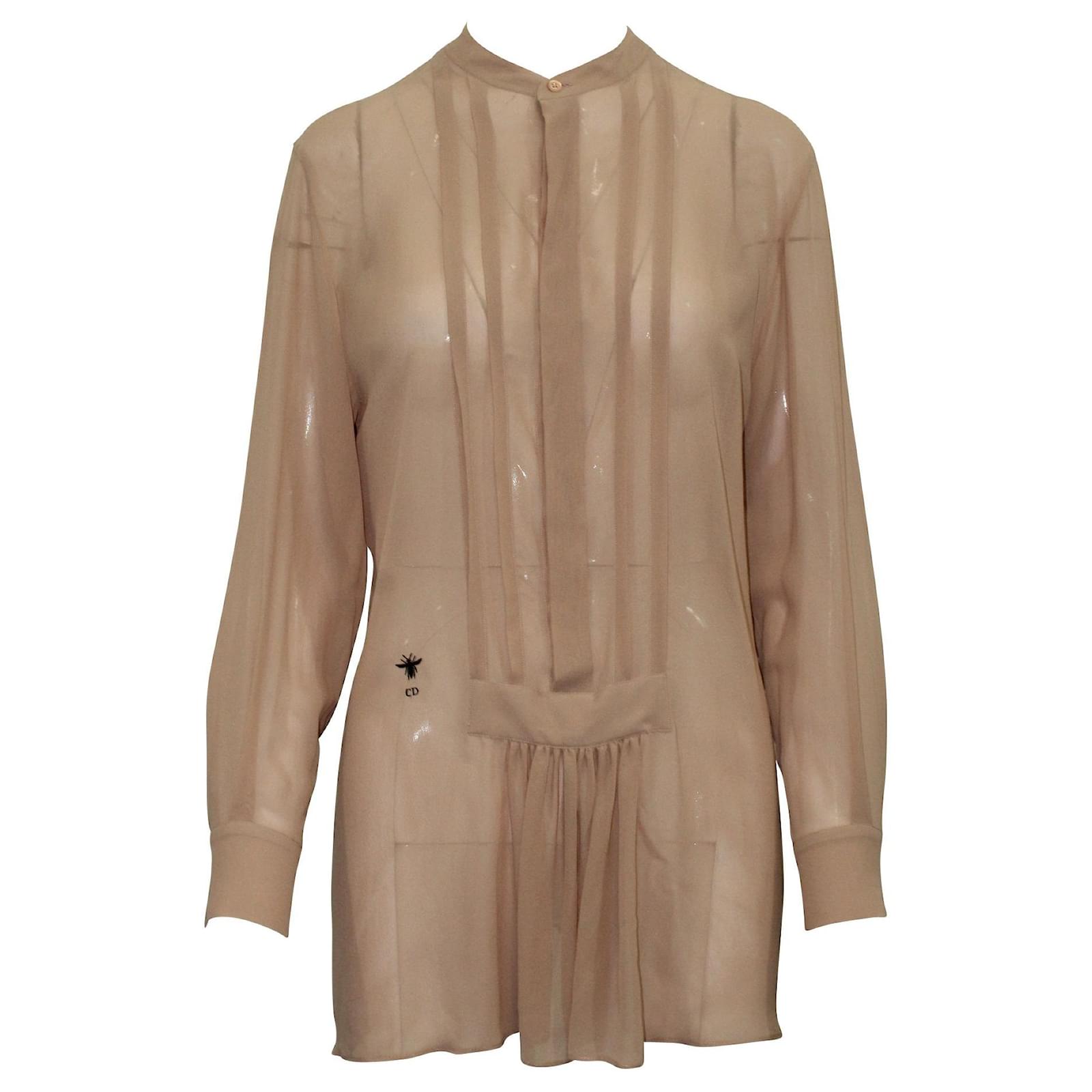 Dior Dusty Pink Semi-Transparent Shirt with Insect Embroidery Peach ...