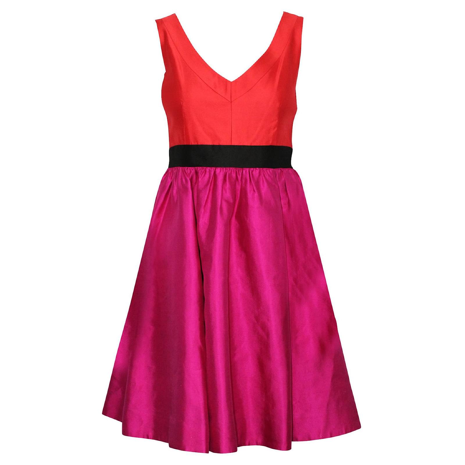 Kate Spade Robe de cocktail décolleté en V rouge et rose fuchsia ref ...