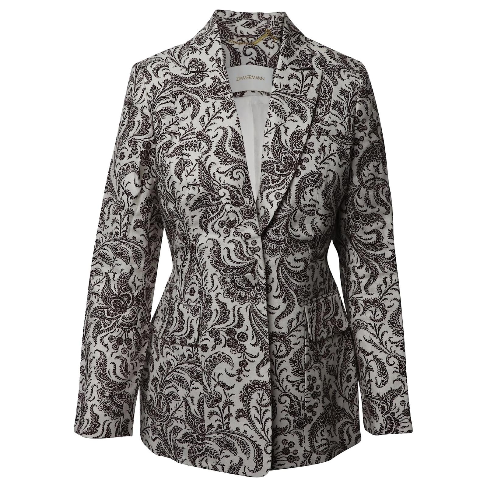 Zimmermann Zippy Paisley Print Blazer in White Linen ref.602678 - Joli ...