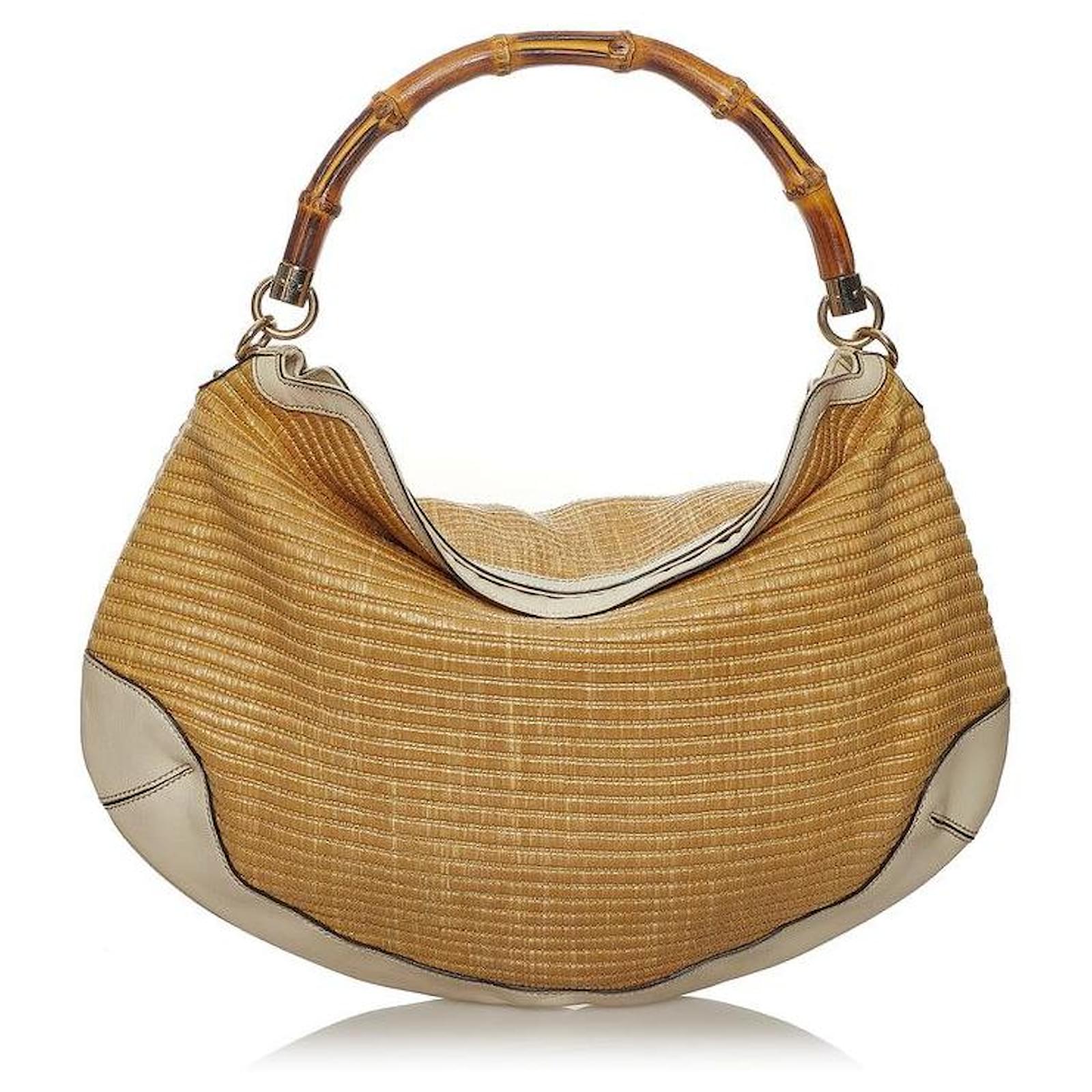 Gucci Raphia Peggy Bambou Hobo Marron ref.603268 - Joli Closet