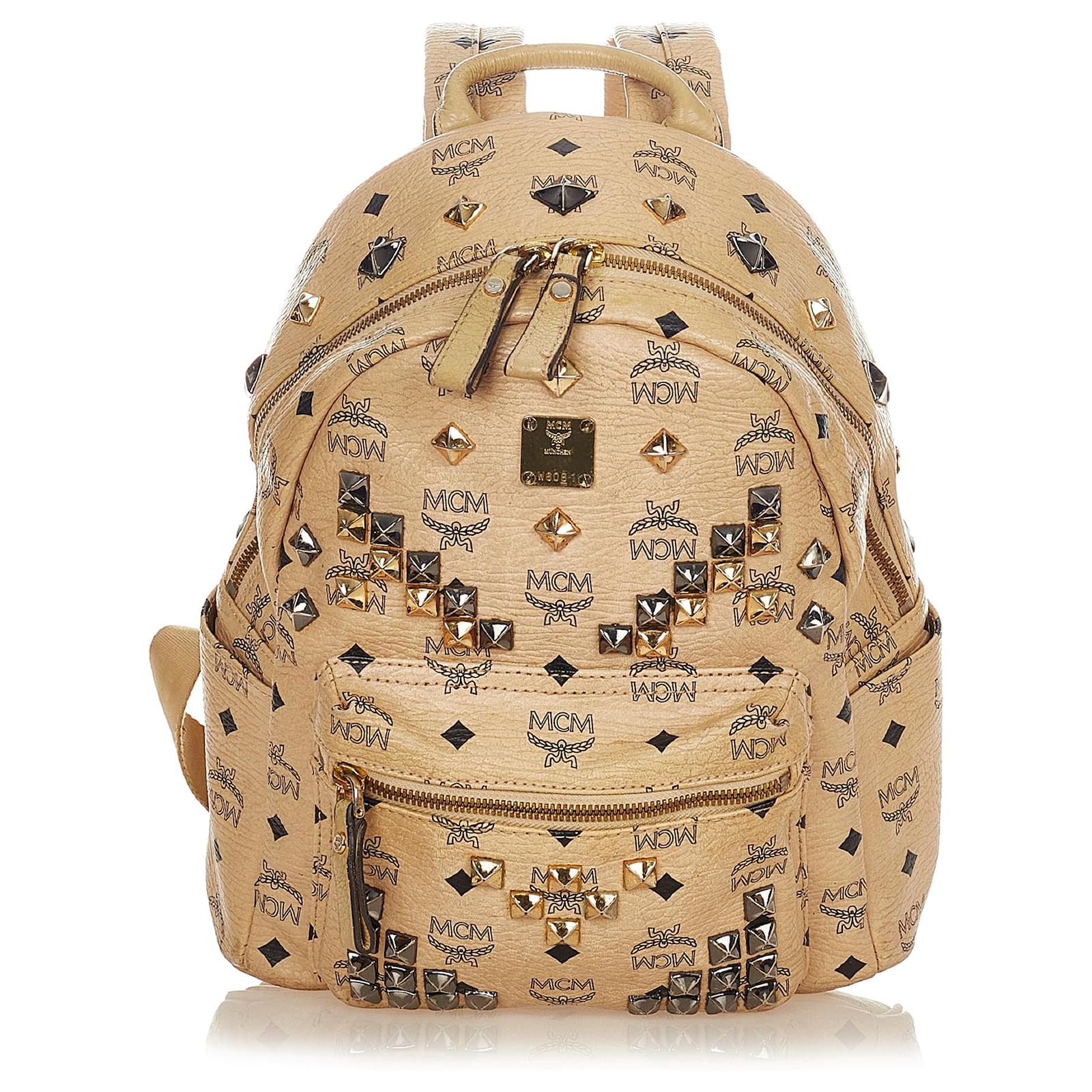 MCM Brown Visetos Stark Leather Backpack Beige Pony-style calfskin ref ...