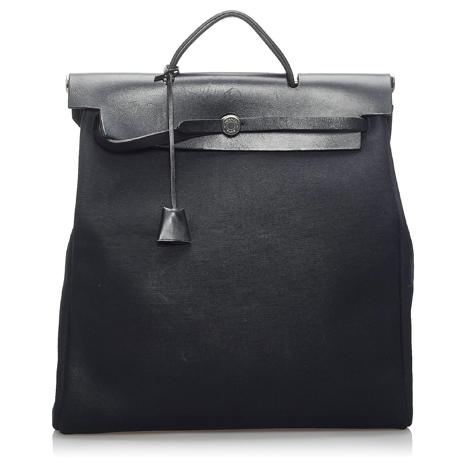 Hermès Hermes Black Herbag Backpack Leather Cloth Pony-style calfskin ...