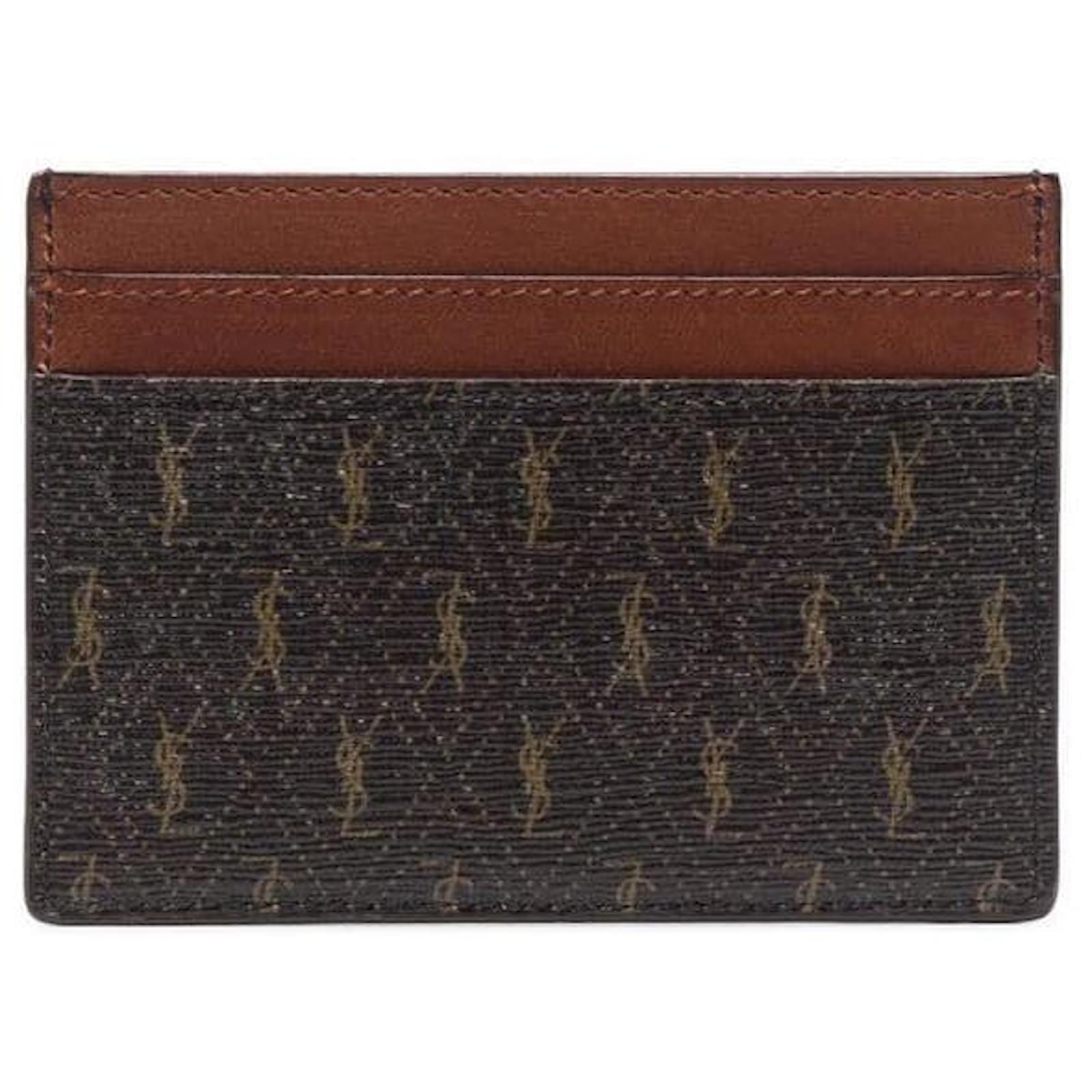 tarjetero con placa del logo de Saint Laurent Castaño Cuero ref.606597 ...