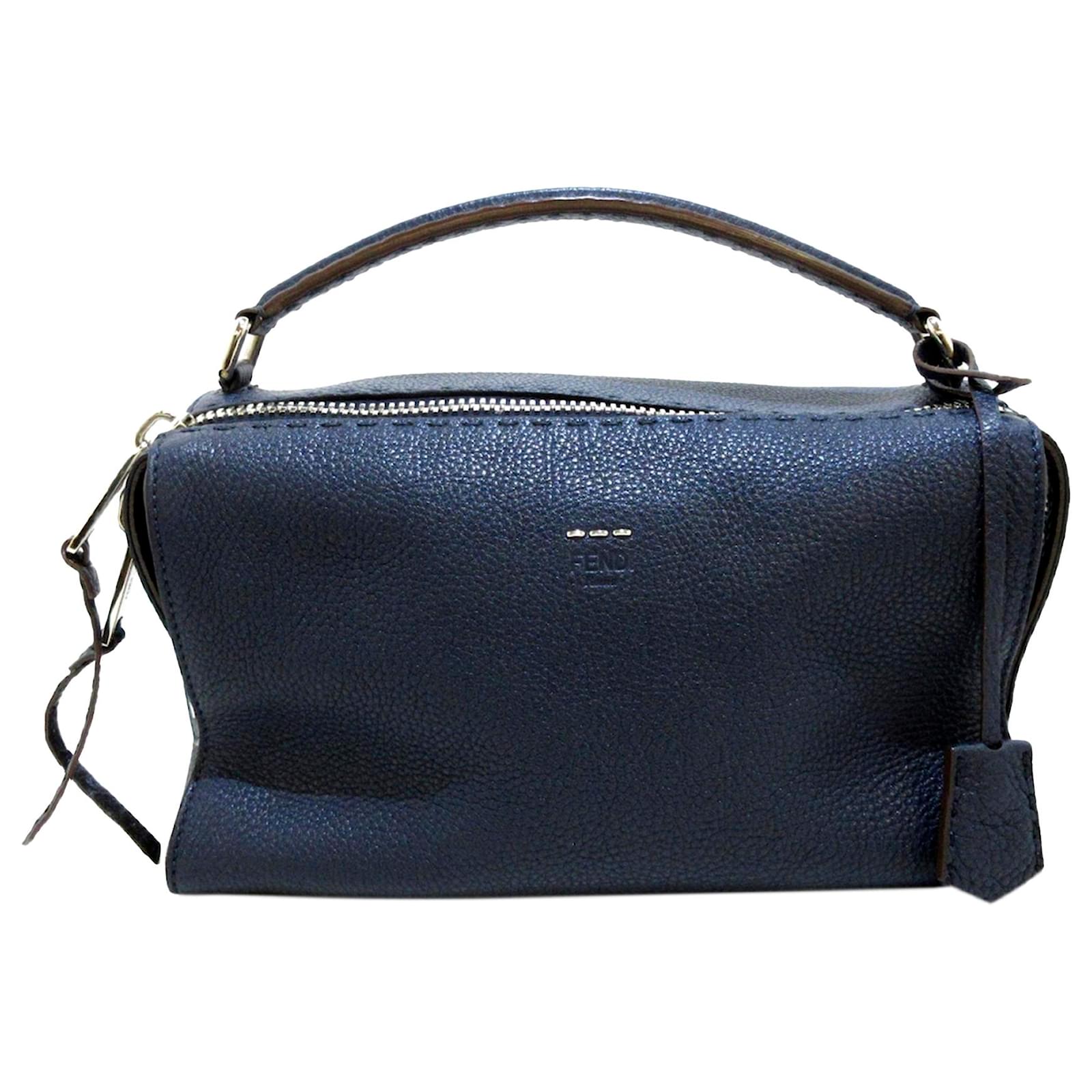 Fendi Blue Selleria Lei Leather Satchel Dark blue Pony-style calfskin ref.607145 - Joli Closet