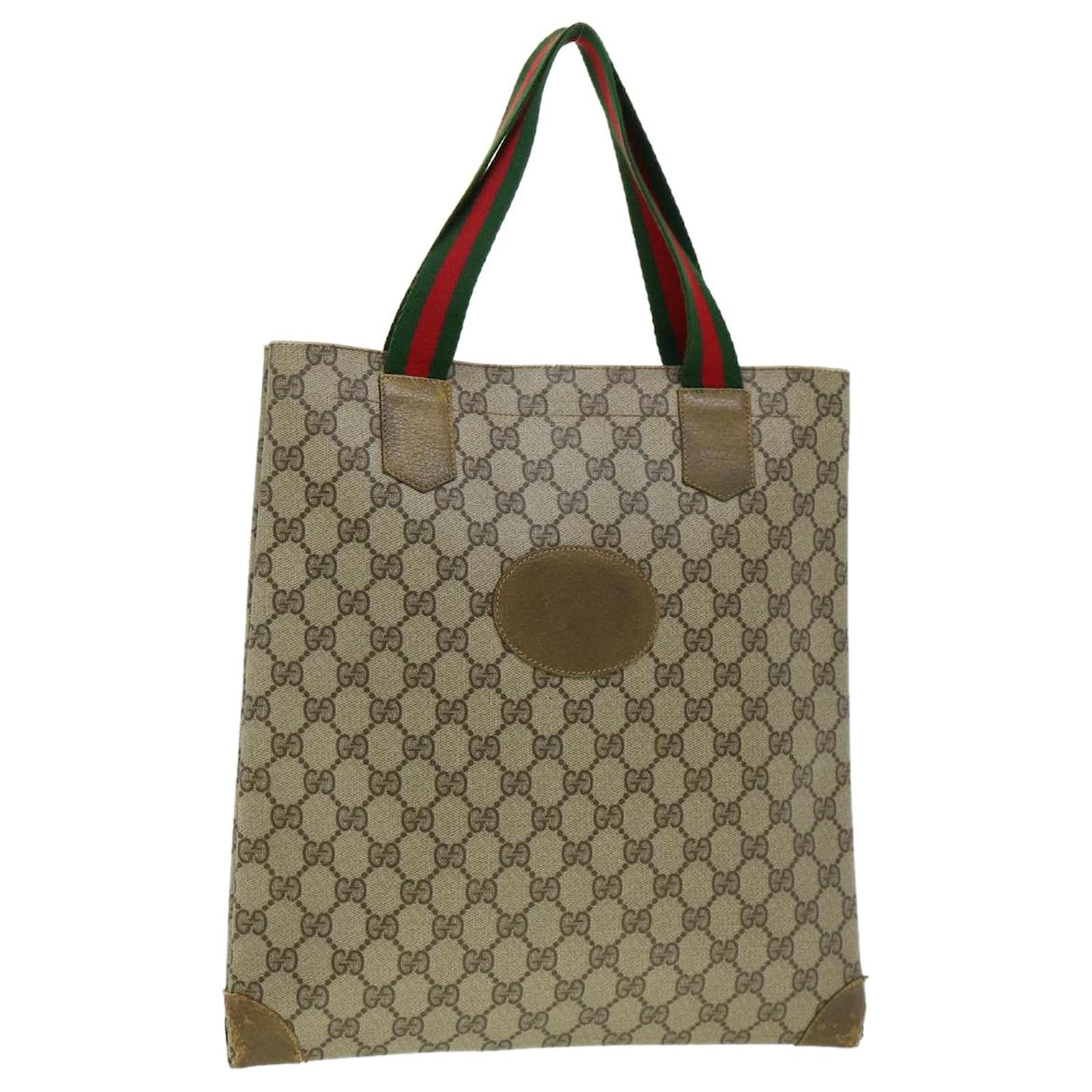 GUCCI GG Canvas Web Sherry Line Tote Bag Beige Red Green Auth rd2523 ...