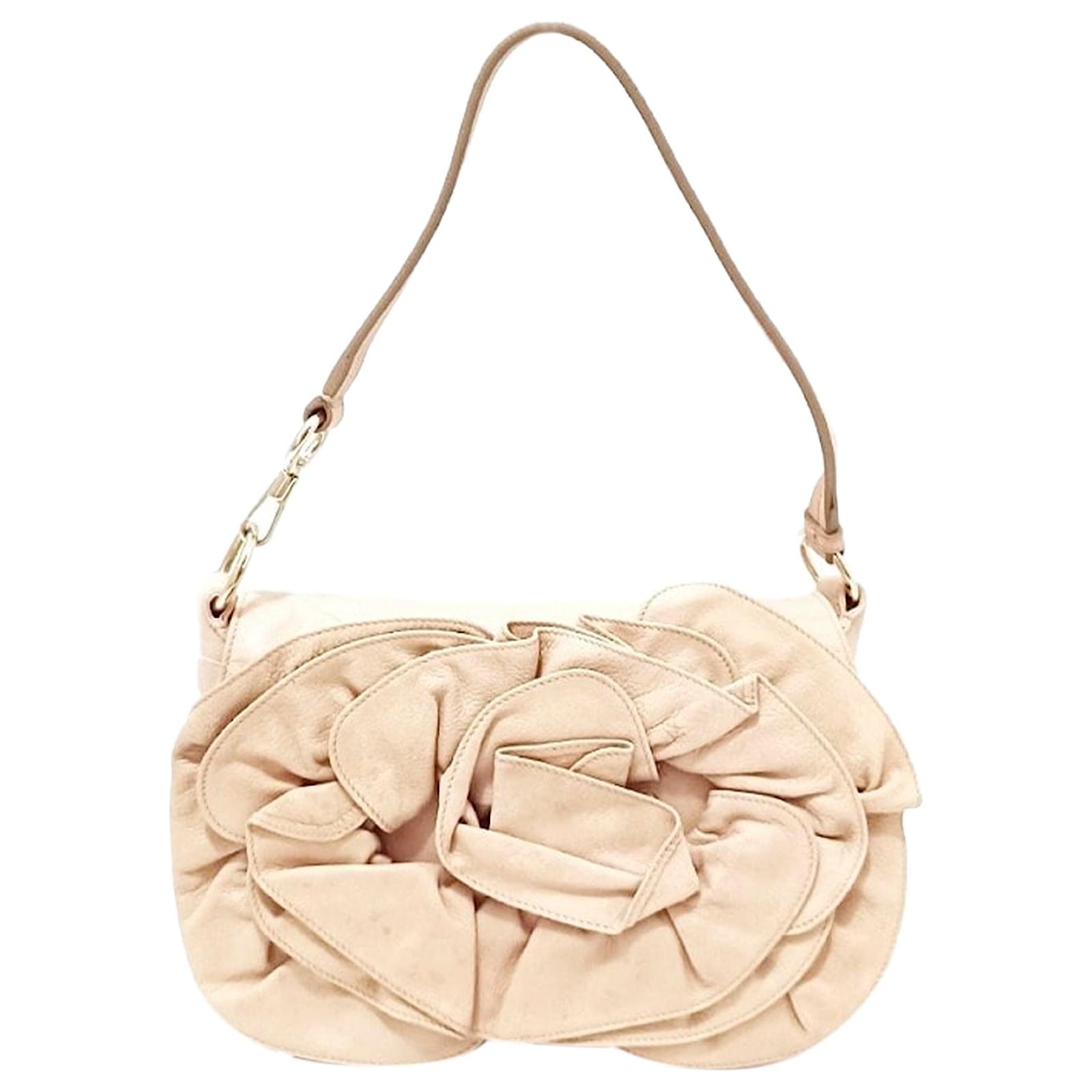 Yves Saint Laurent YSL Brown Nadia Leather Shoulder Bag Beige Pony ...