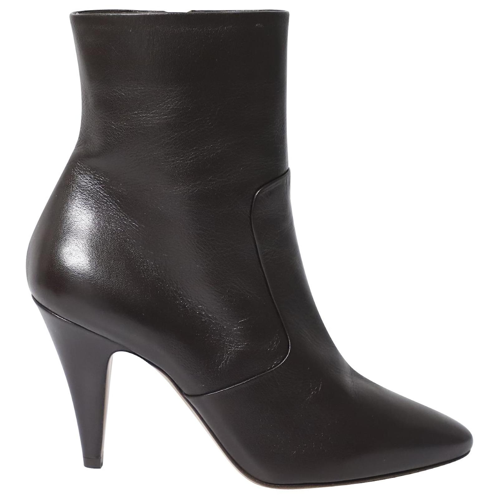 Céline Bottines à Talons Celine en Cuir Marron Chocolat Foncé ref ...