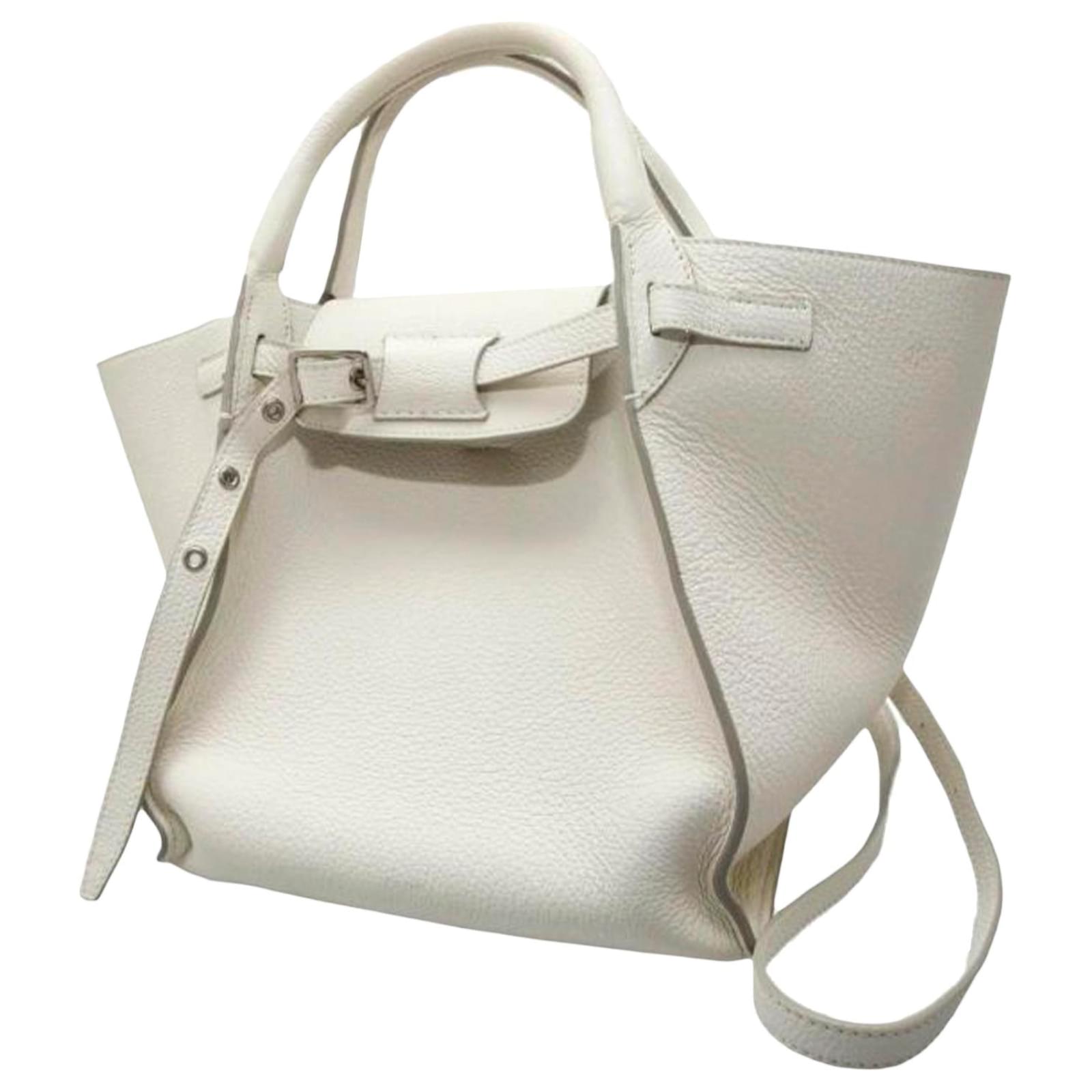 Big Bag Céline Celine White Big Leather Satchel Cream Pony-style ...