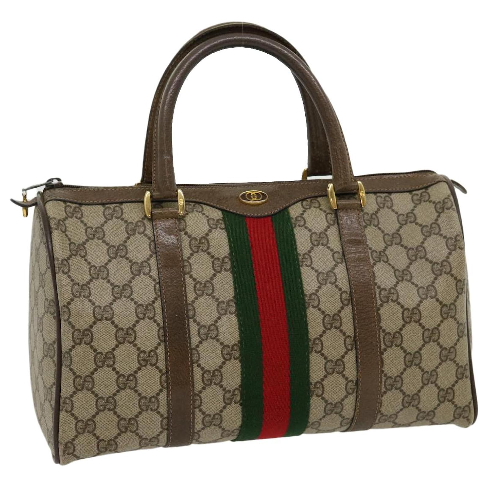 Bolsa de mão GUCCI GG Canvas Web Sherry Line Bege Red Auth rd2470 ...