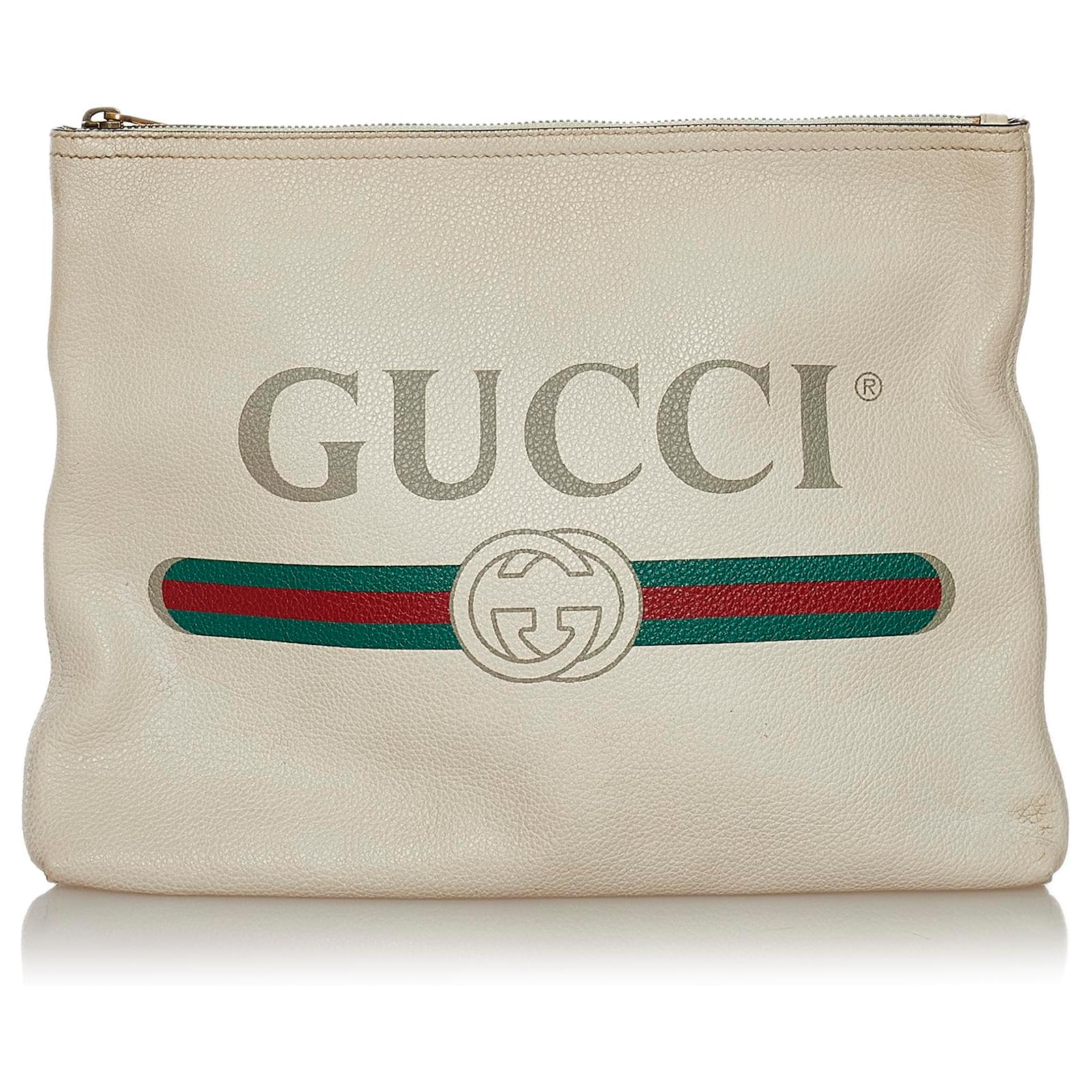 Gucci White Gucci Logo Leather Clutch Bag Multiple colors Pony-style ...