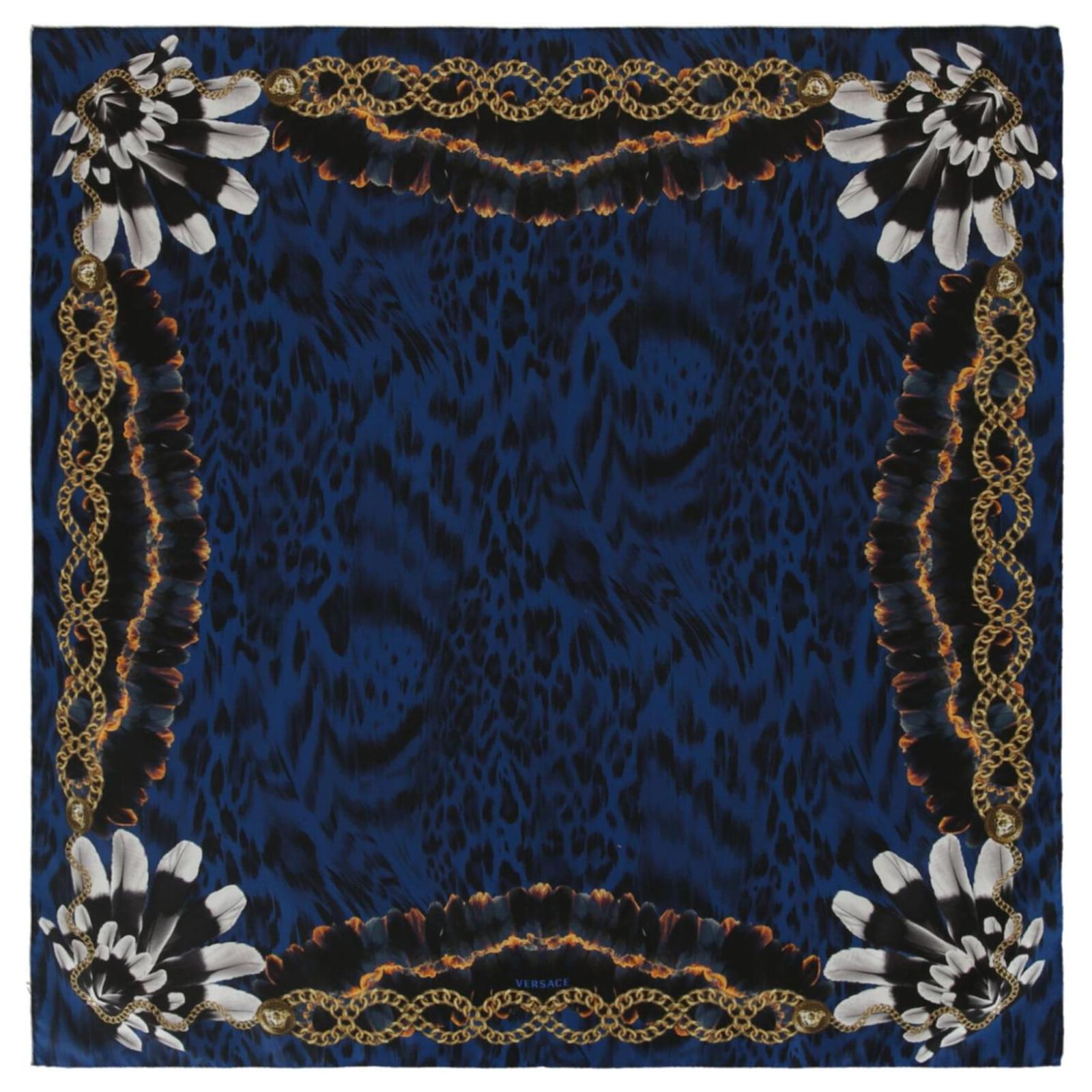 Versace Multi-Print Silk Scarf Blue ref.613995 - Joli Closet