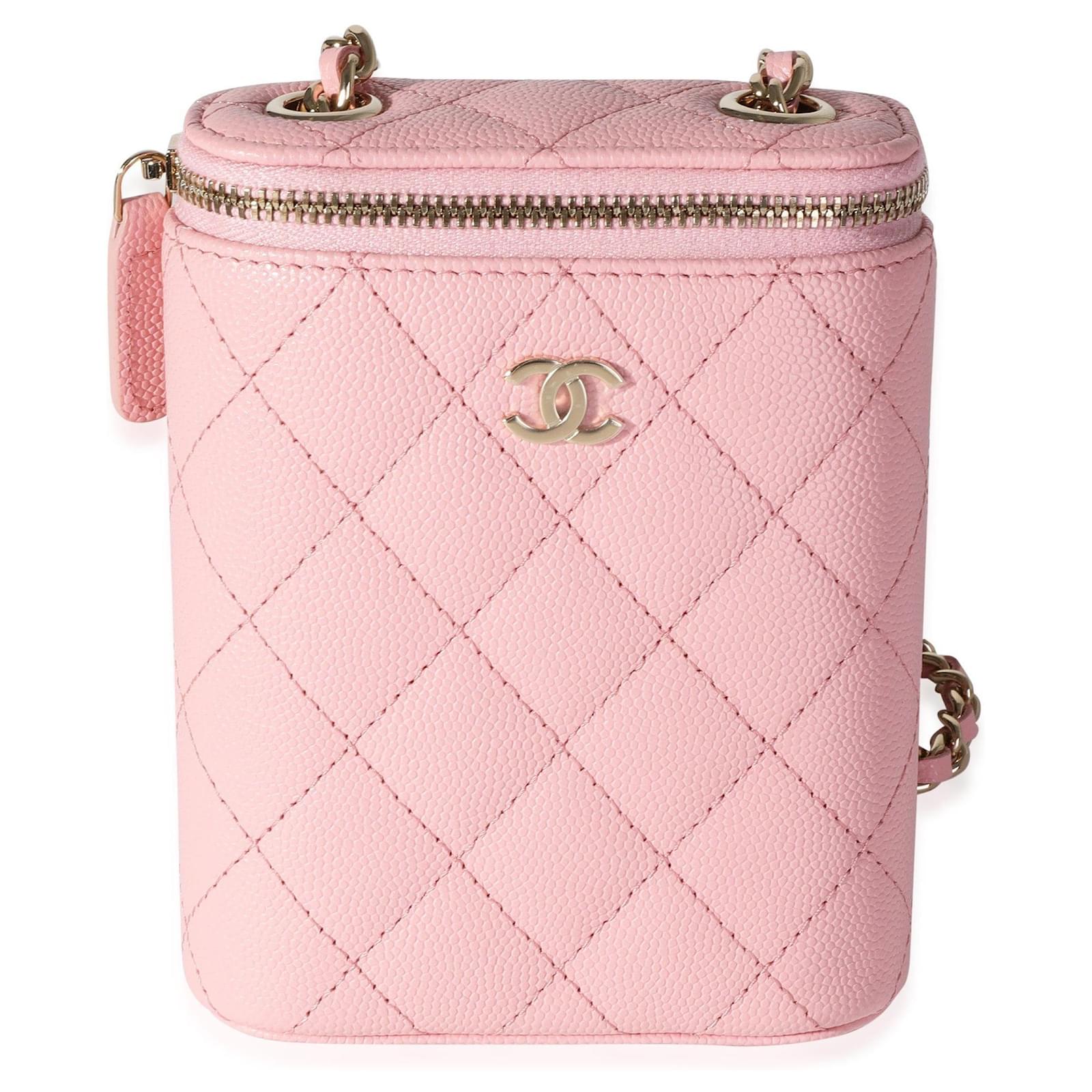 Chanel Sakura Pink Caviar Vertical Vanity Bag With Chain Leather ref ...
