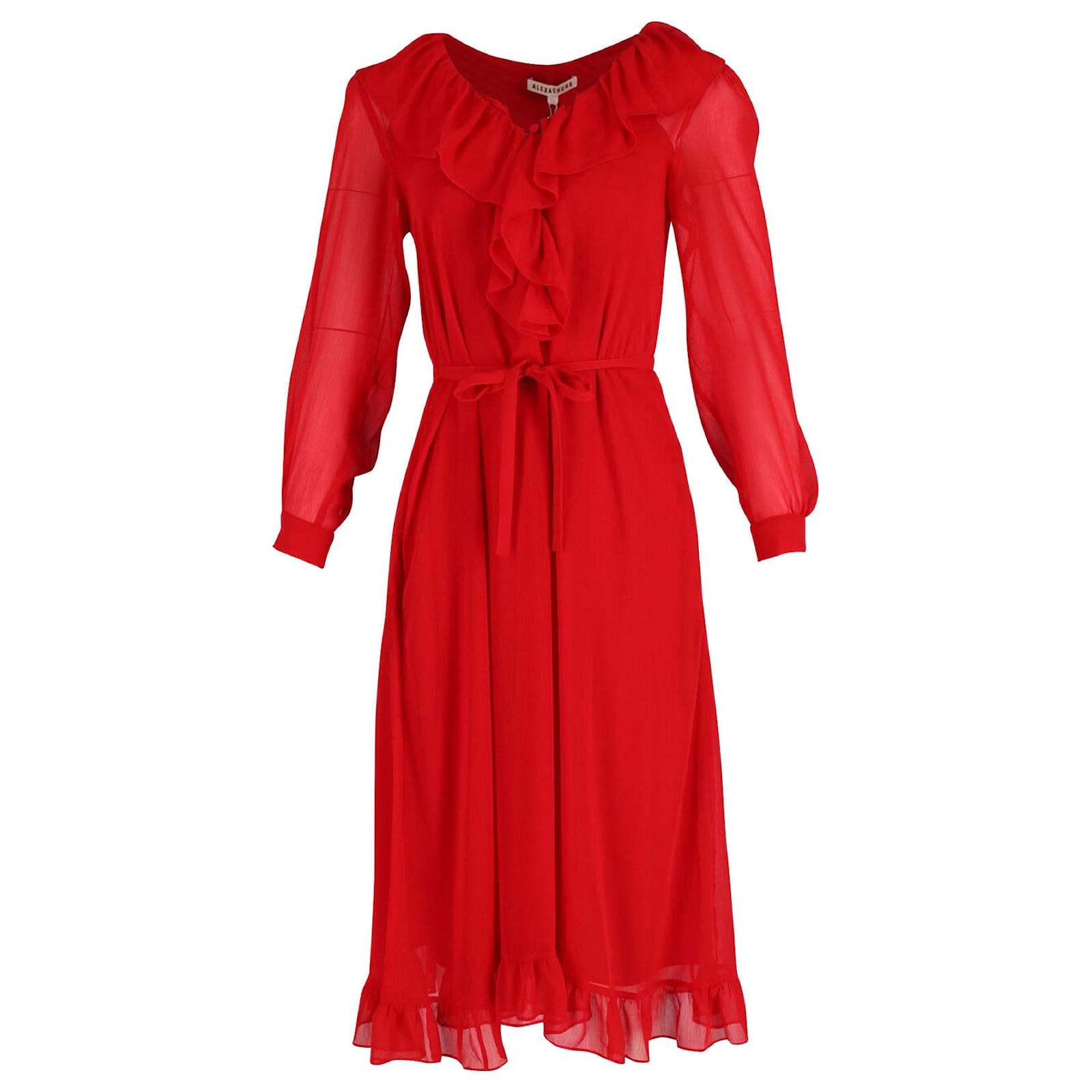 Alexa Chung Ada Ruffled Georgette Midi Dress in Red Polyester ref ...