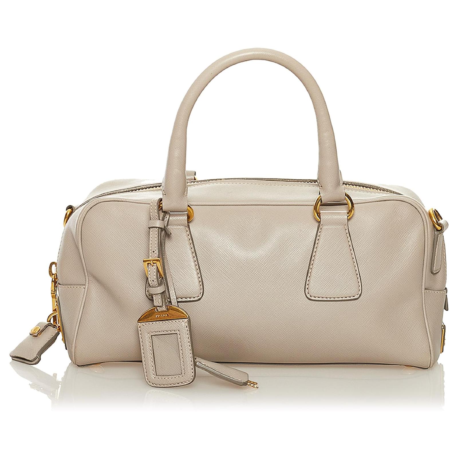 Prada Brown Saffiano Satchel Beige Leather Pony-style calfskin ref ...