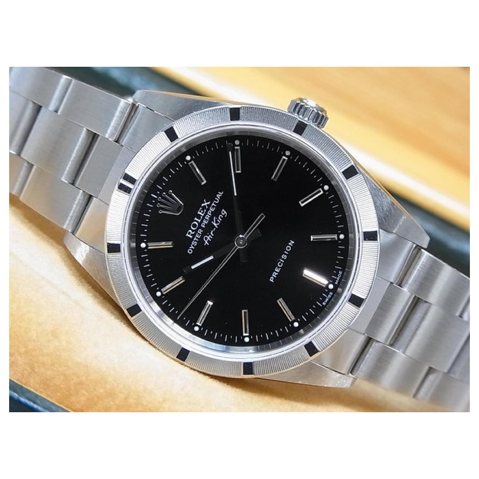 ROLEX Air-King black Dial Engine Turned bezel P series 14010 Mens Steel ...