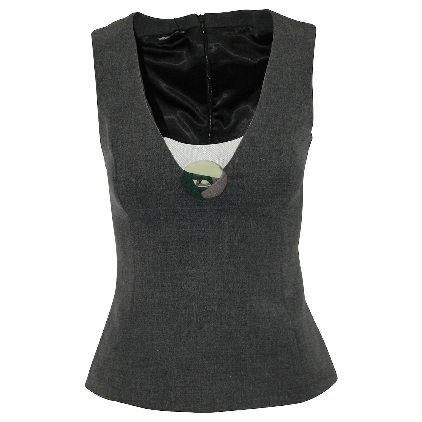 Emporio Armani Dark Grey Top with Felt Detail at Front ref.615862 ...