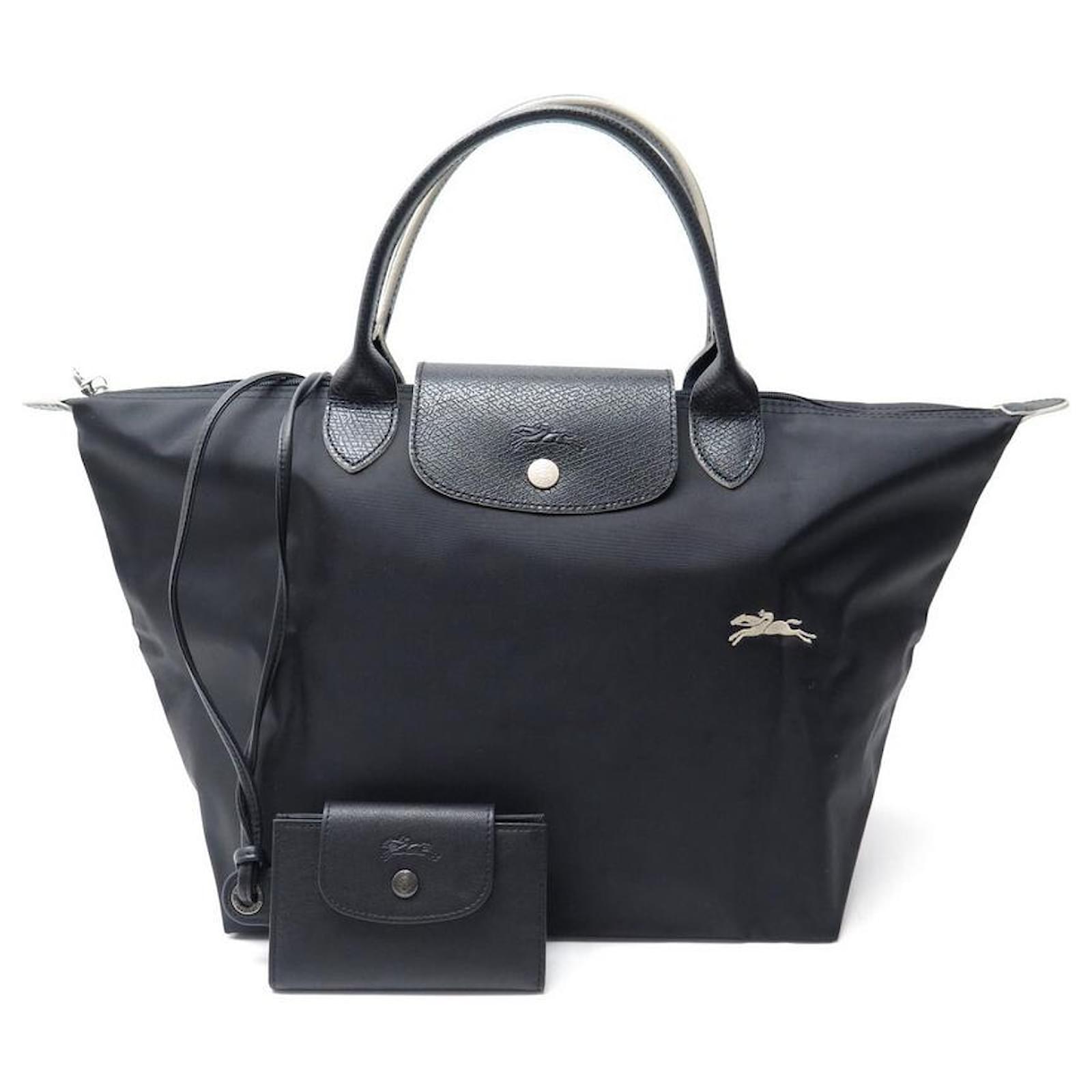 NEUF SAC A MAIN LONGCHAMP LE PLIAGE CLUB M TOILE NOIR PORTE CARTES CUIR ...