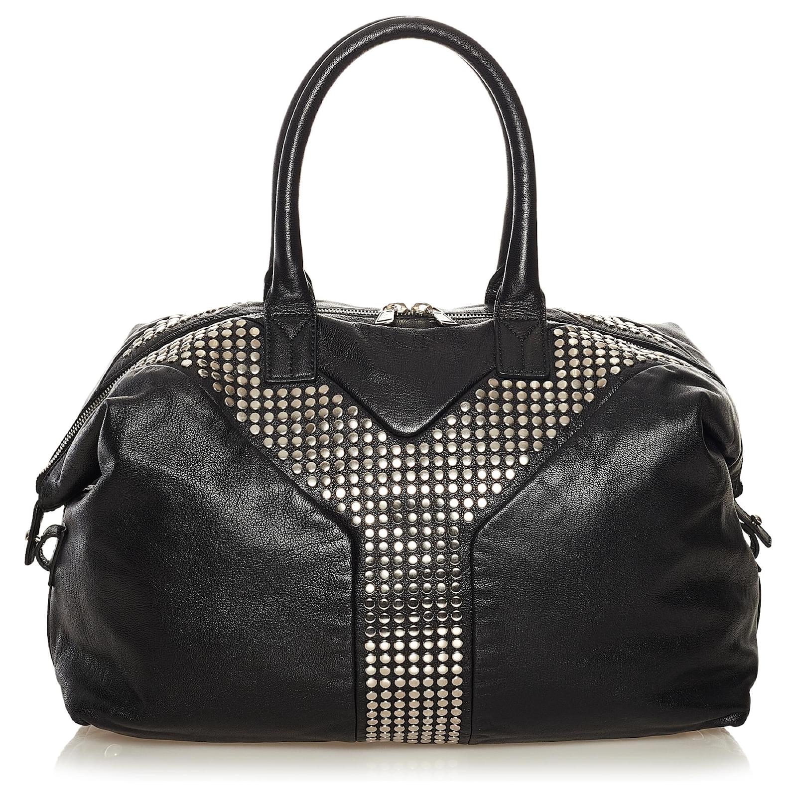 Saint Laurent Black Easy Studded Leather Handbag Pony-style calfskin ...