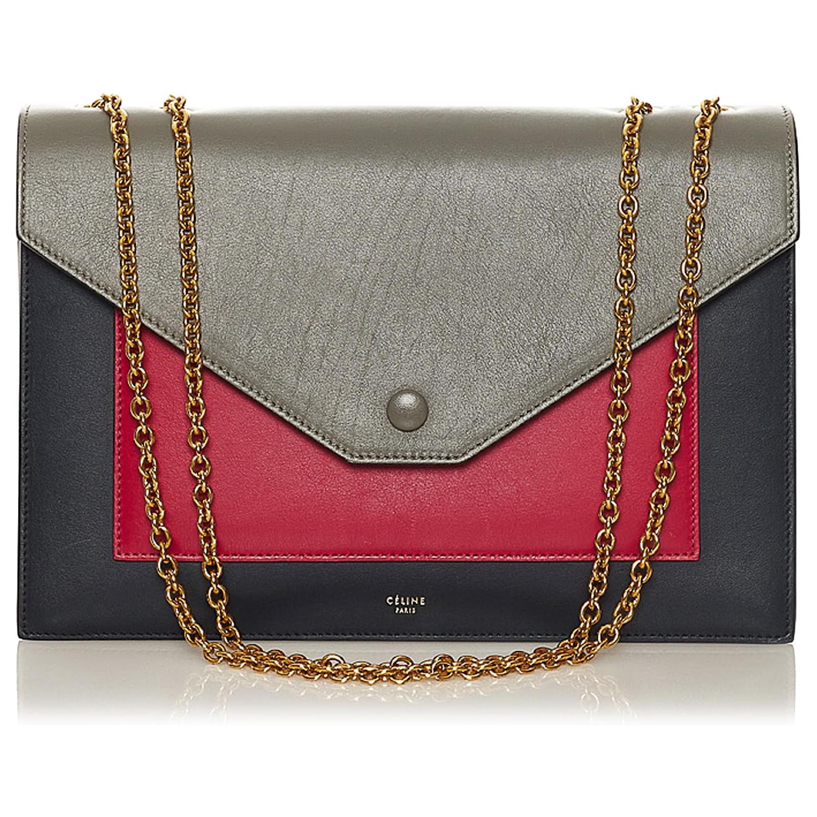 Céline Celine Gray Tricolor Pocket Envelope Leather Shoulder Bag ...