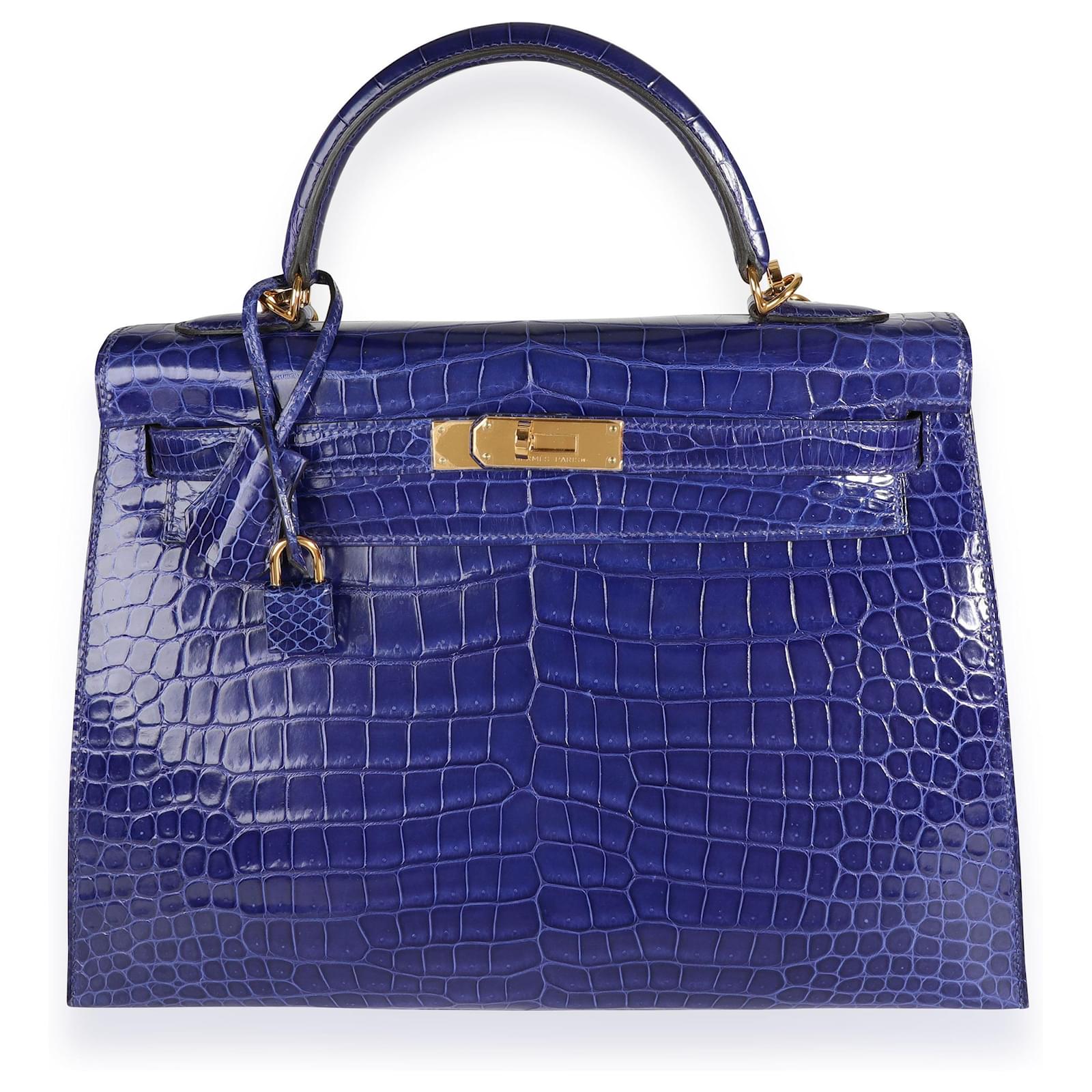 Hermès Hermes Bleu Electrique Shiny Porosus Cocodrilo Sellier Kelly 32 ...