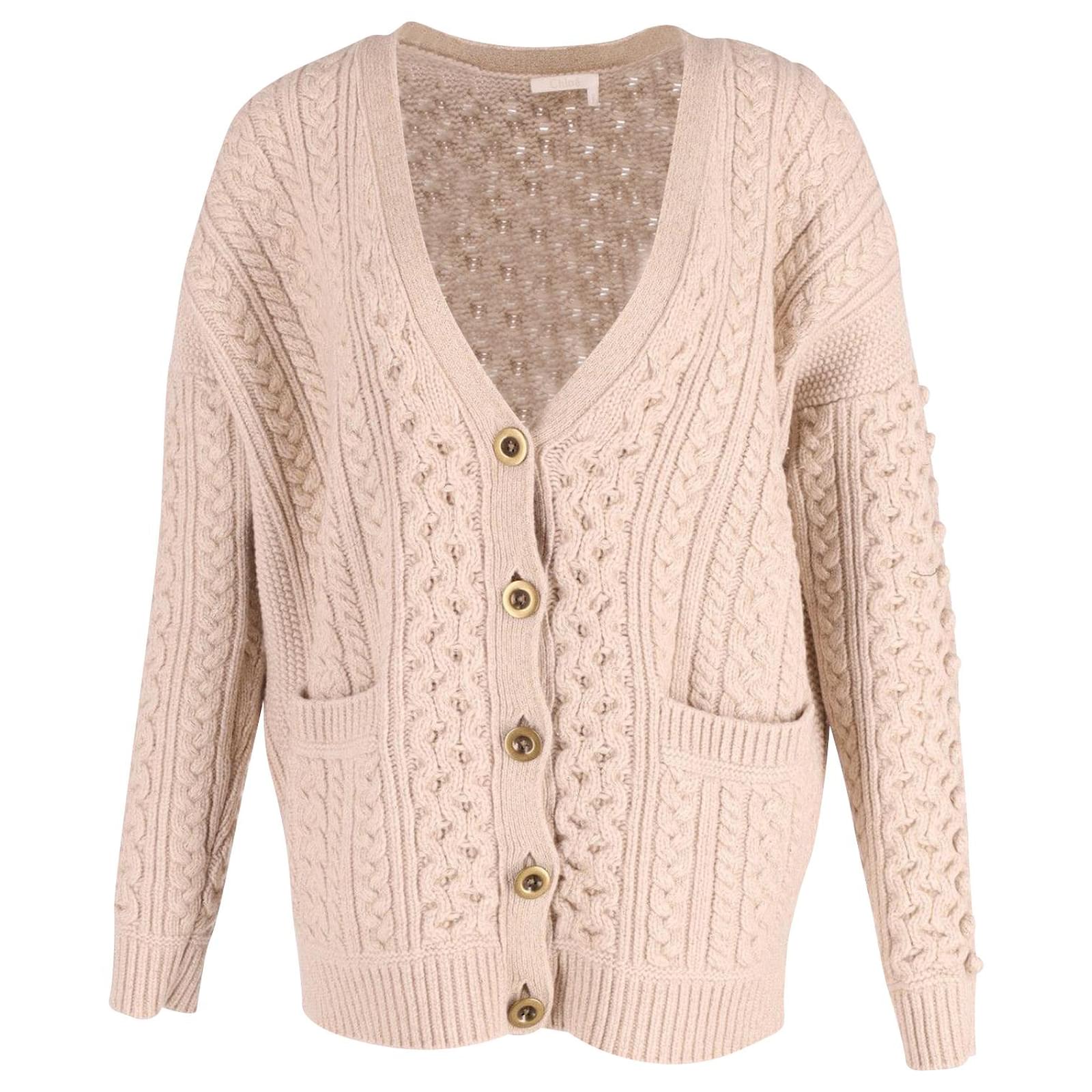 Chloé Chloe Cable Knit Oversized Cardigan Sweater in Cream Wool White ...