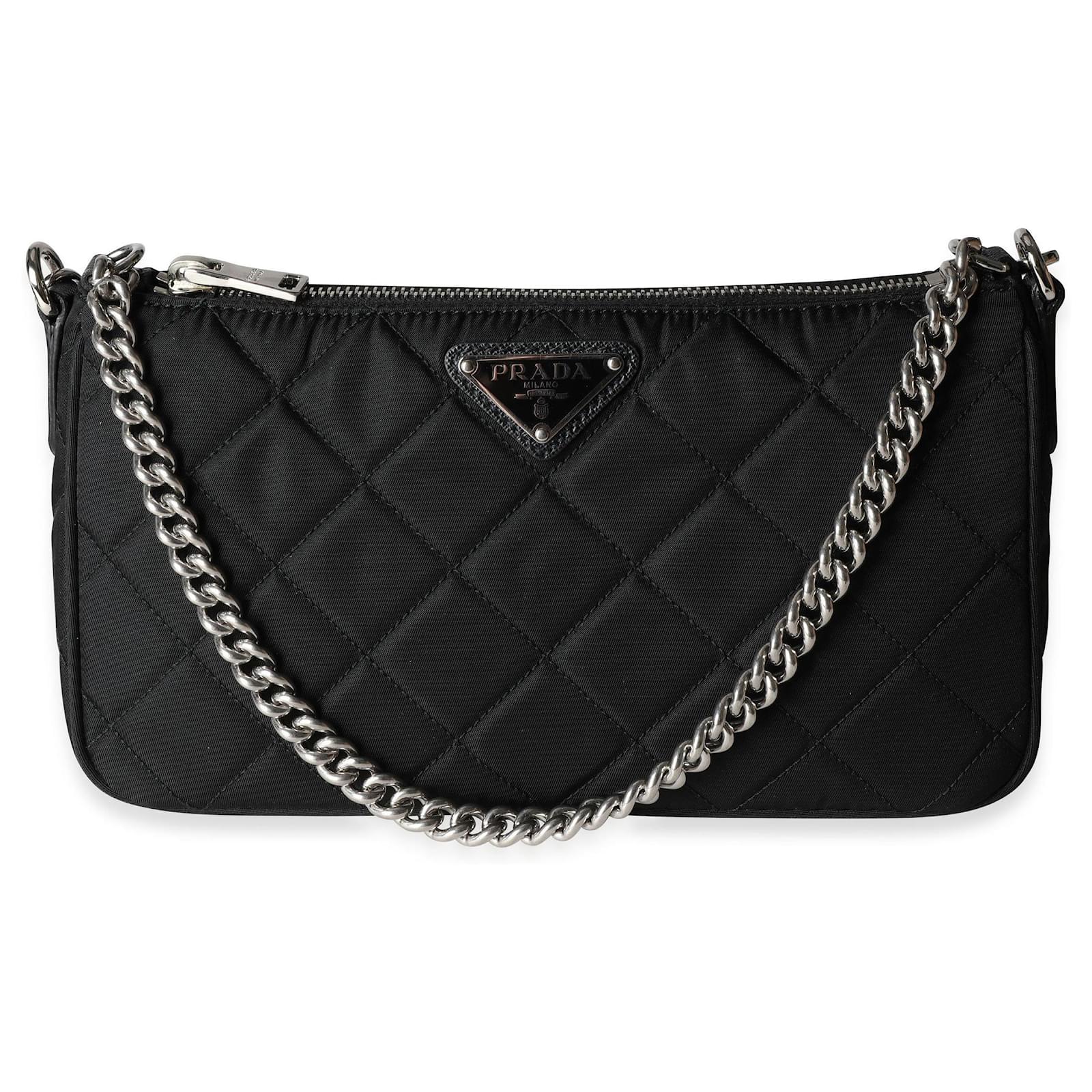 Prada Quilted Tessuto Nylon Black Chain Convertible Cross Body ref ...