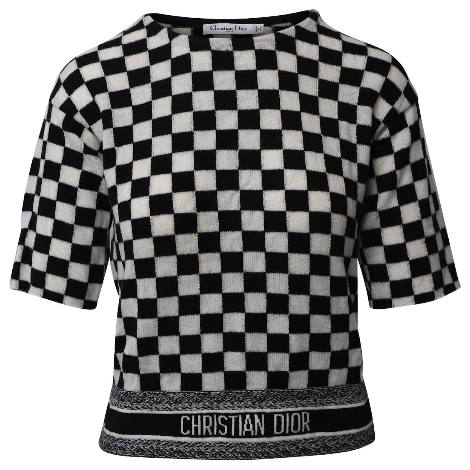 Dior Checkered Top in Black/White Cashmere Wool ref.620367 - Joli Closet
