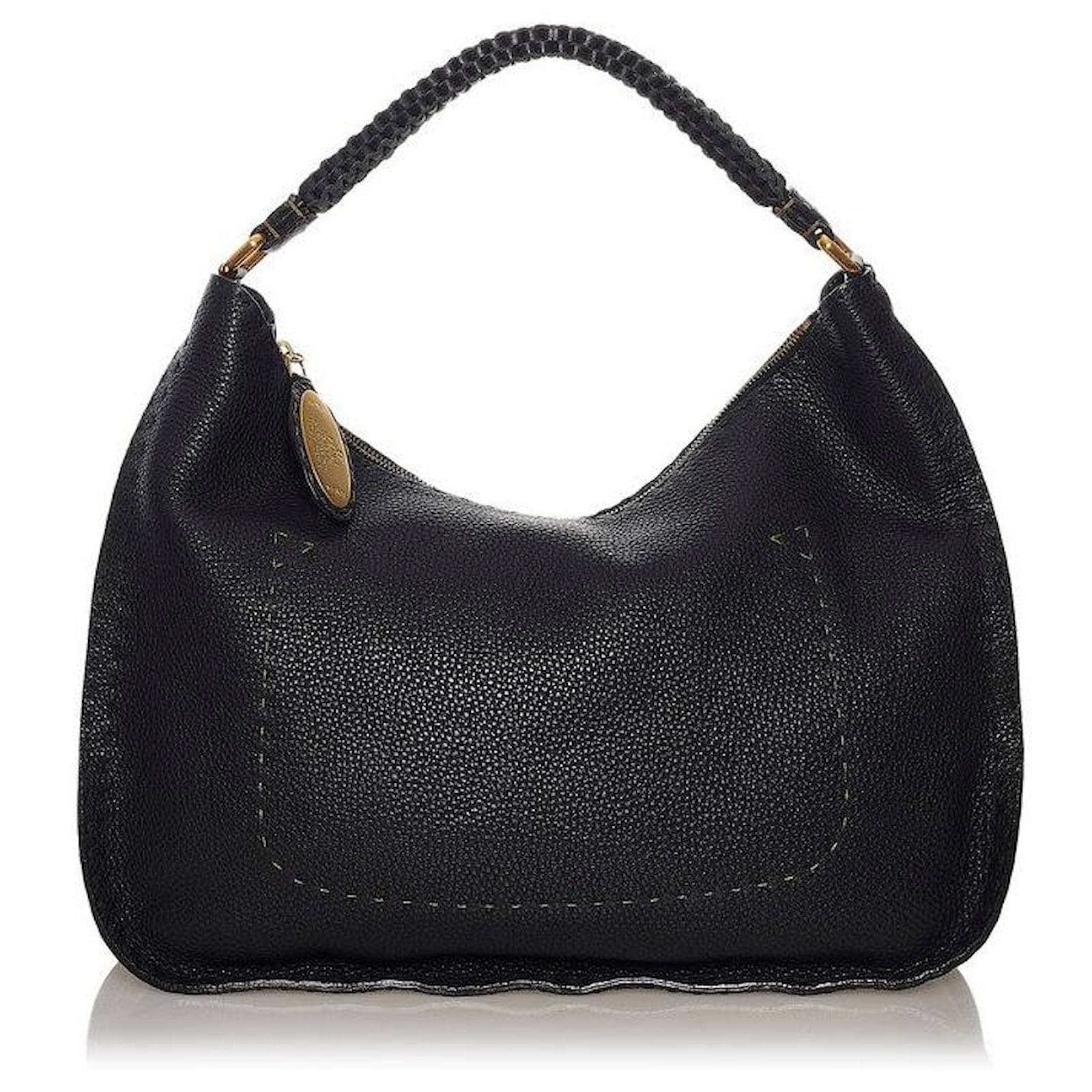 Fendi Leather Selleria Hobo Bag Black Pony-style calfskin ref.621187 ...