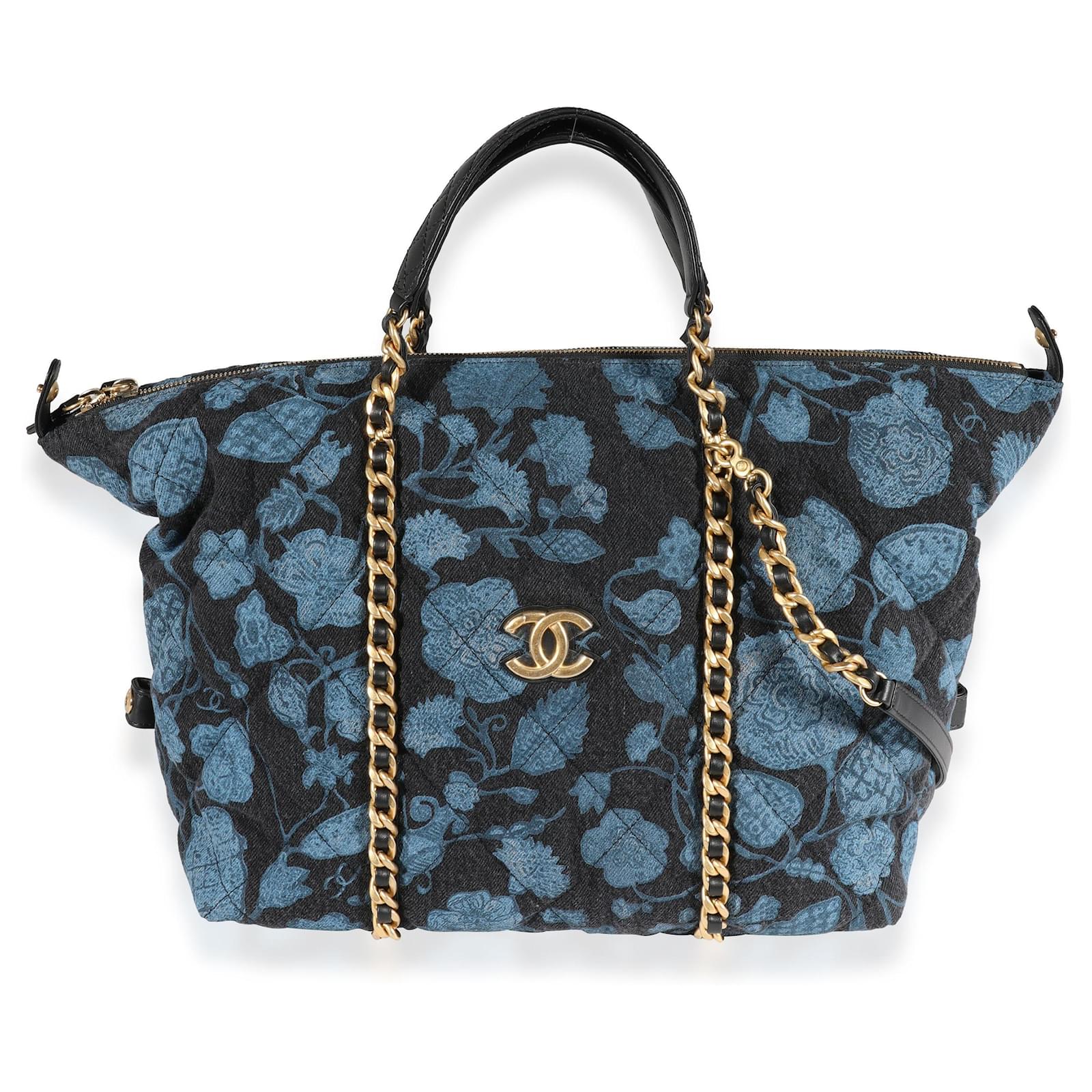 Chanel Blue Floral Quilted Denim Bowling Bag ref.622707 - Joli Closet