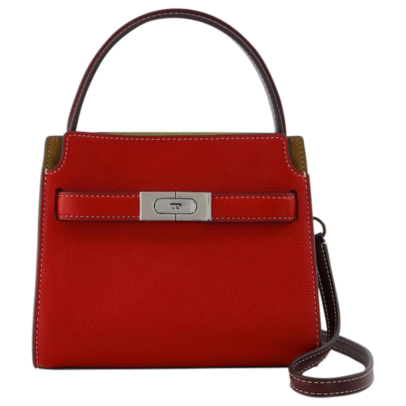 Tory Burch Sac doublé Lee Radziwill Pebbled Petite Cuir Rouge ref ...