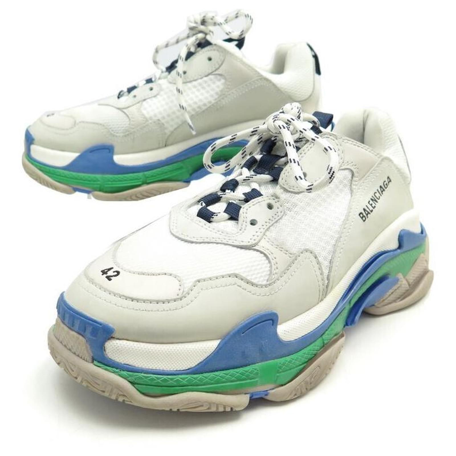 CHAUSSURES BALENCIAGA BASKETS TRIPLE S 541620 42 TOILE CUIR BLANC ...
