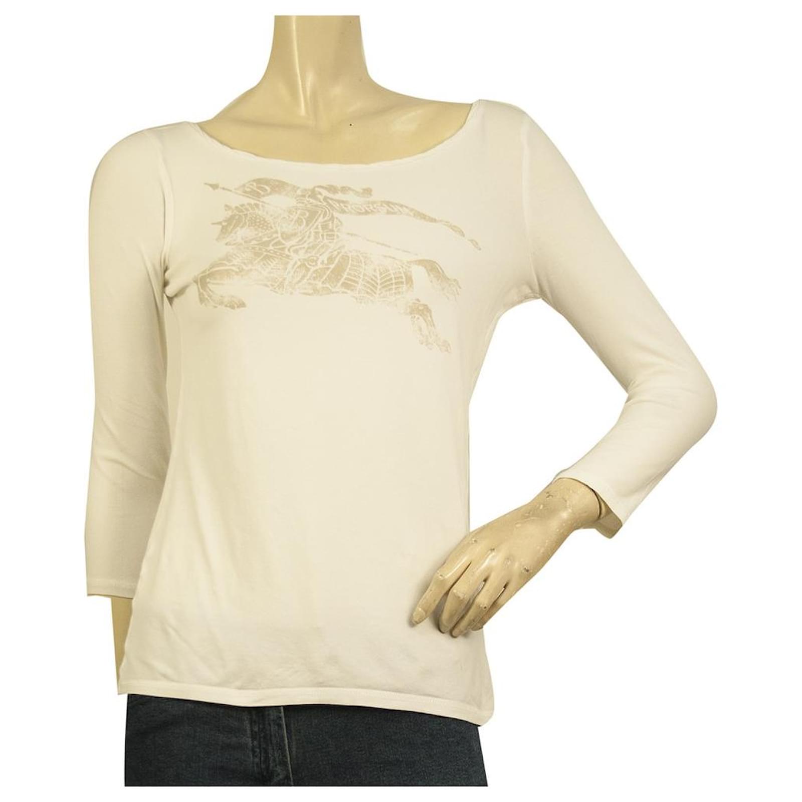 Burberry Brit Off White Ecru Emblem Knight Haut ajusté à encolure ...