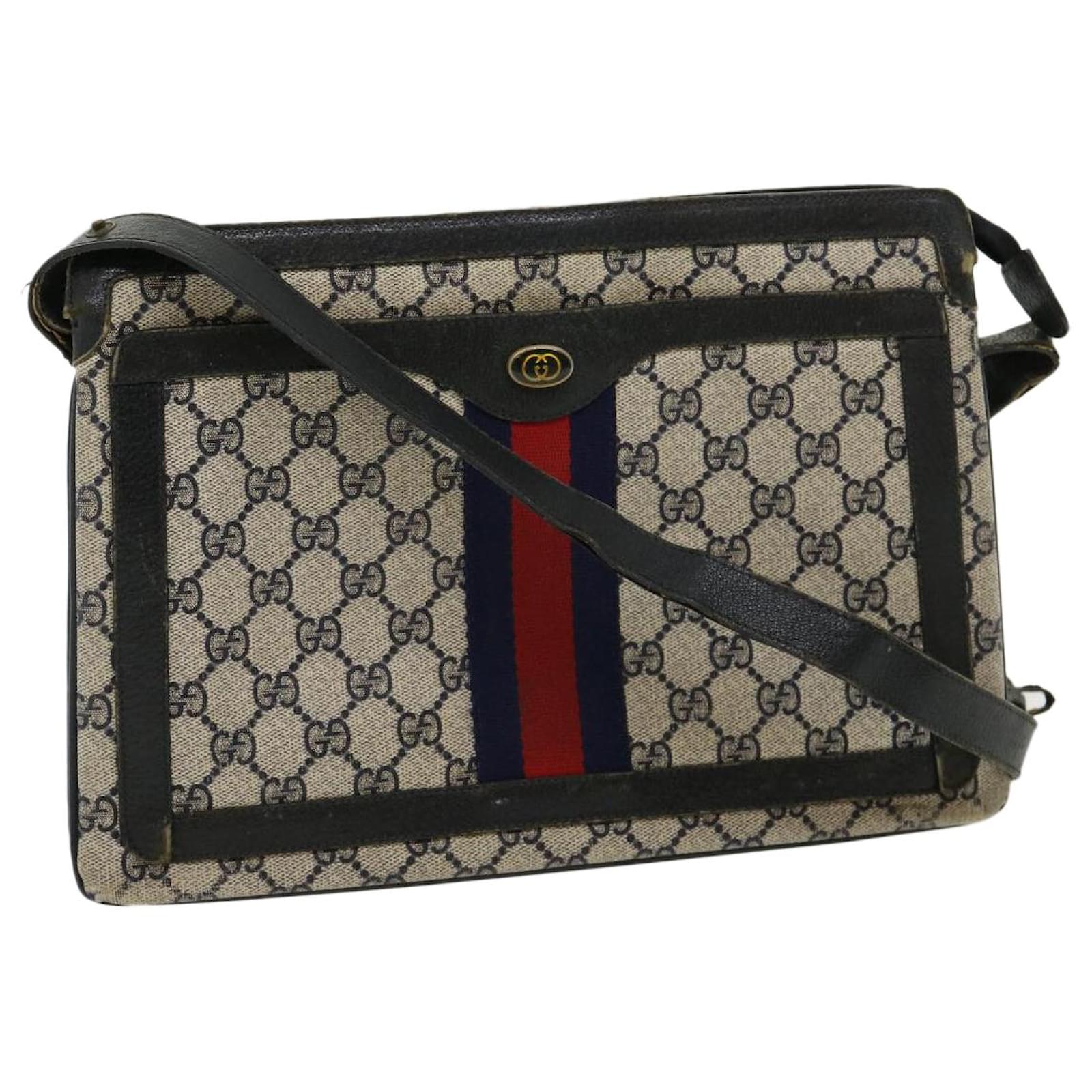 GUCCI GG Canvas Sherry Line Sac à bandoulière Beige Rouge Marine Auth ...