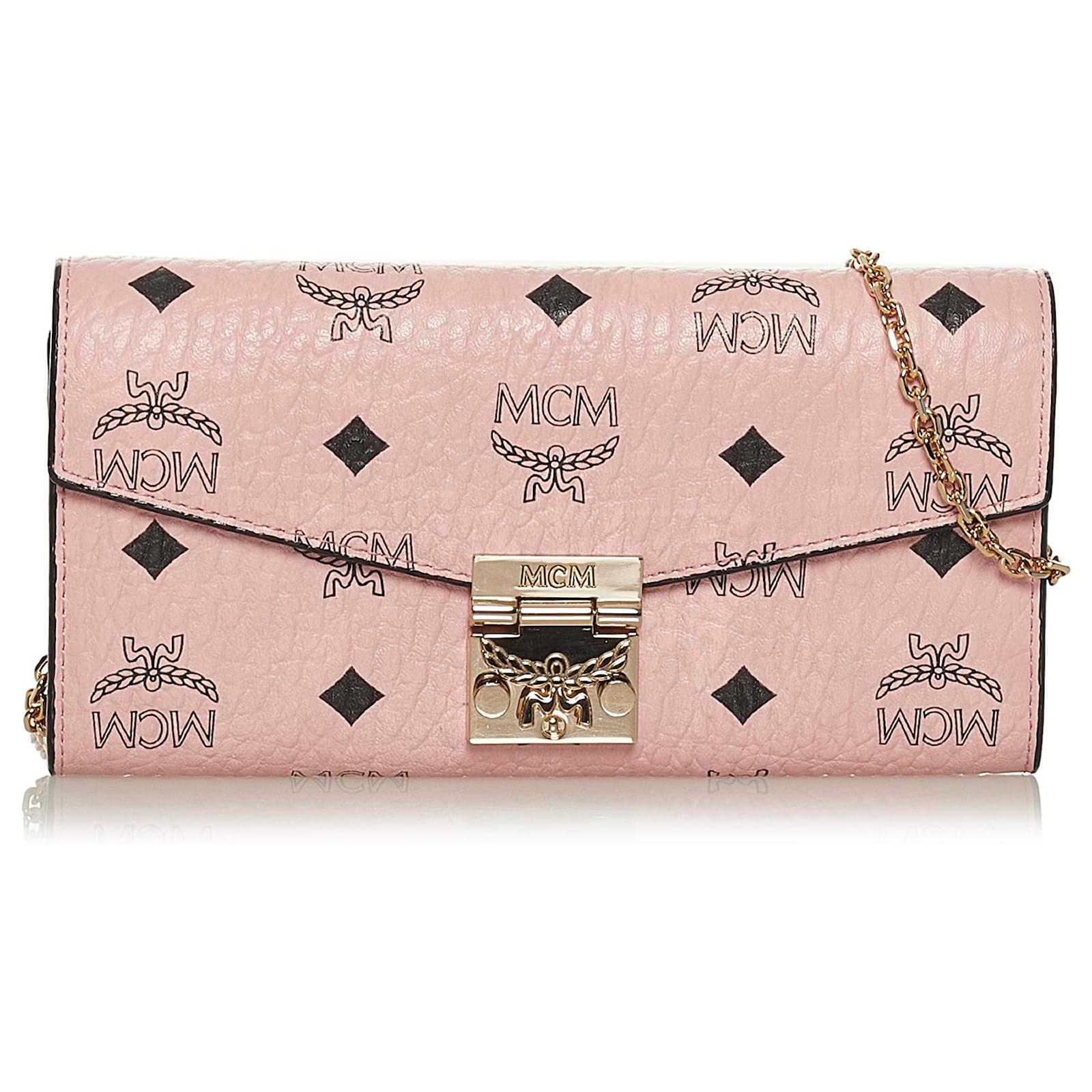 MCM Pink Visetos Patricia Wallet on Chain Leather Pony-style calfskin ...