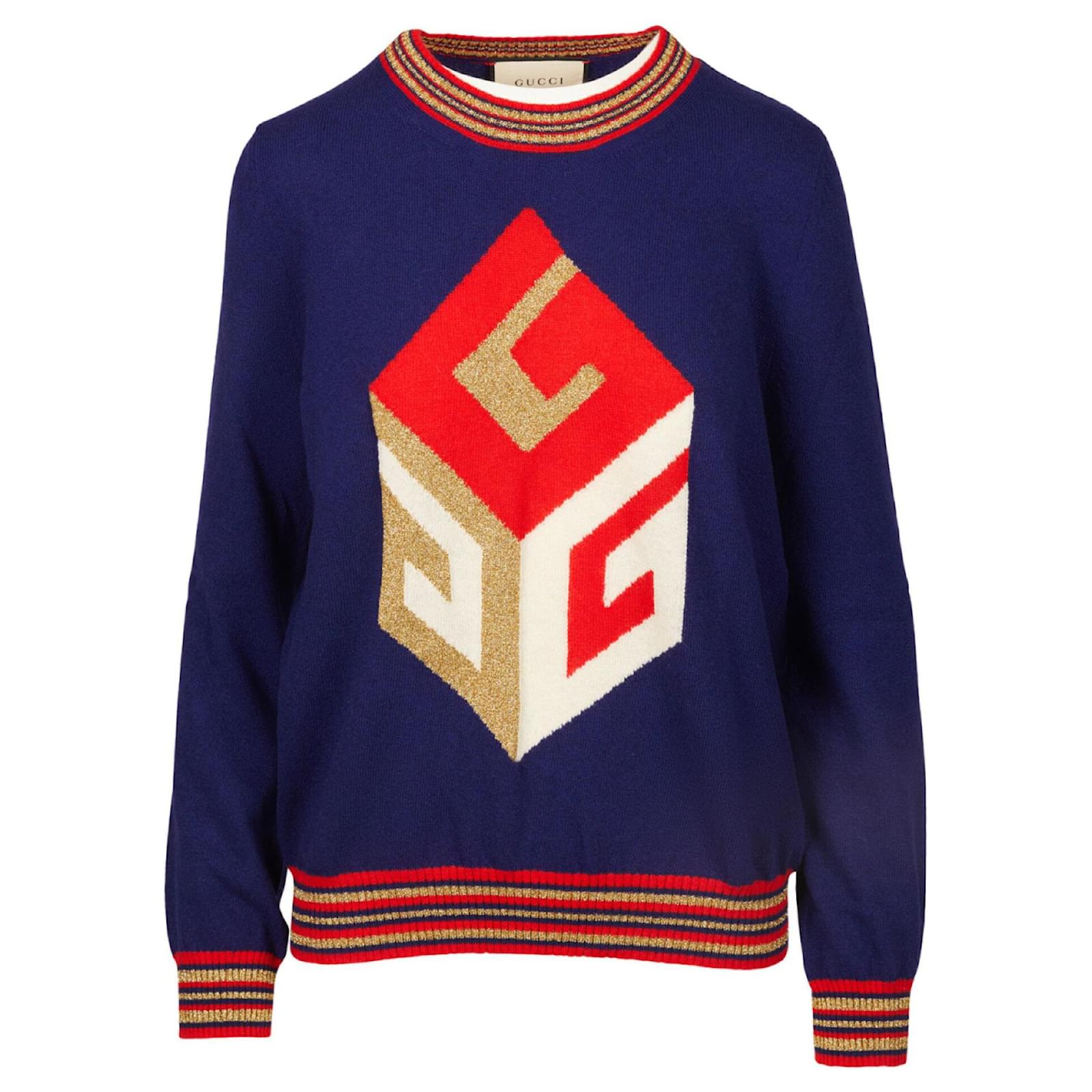 Gucci Pull cube intarsia Bleu ref.627151 - Joli Closet