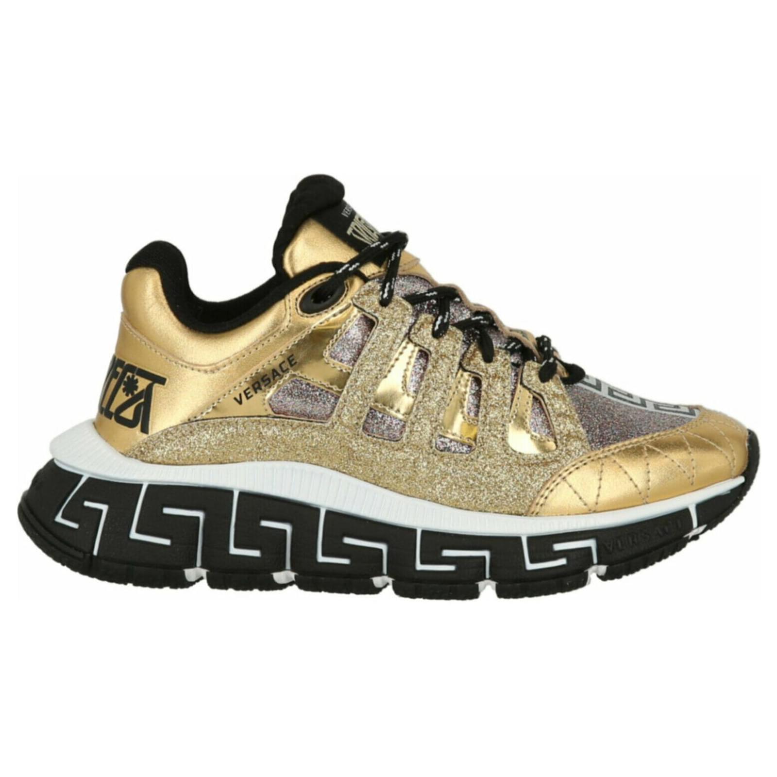 Versace Trigreca Glitter Sneakers Golden Metallic ref.627530 - Joli Closet