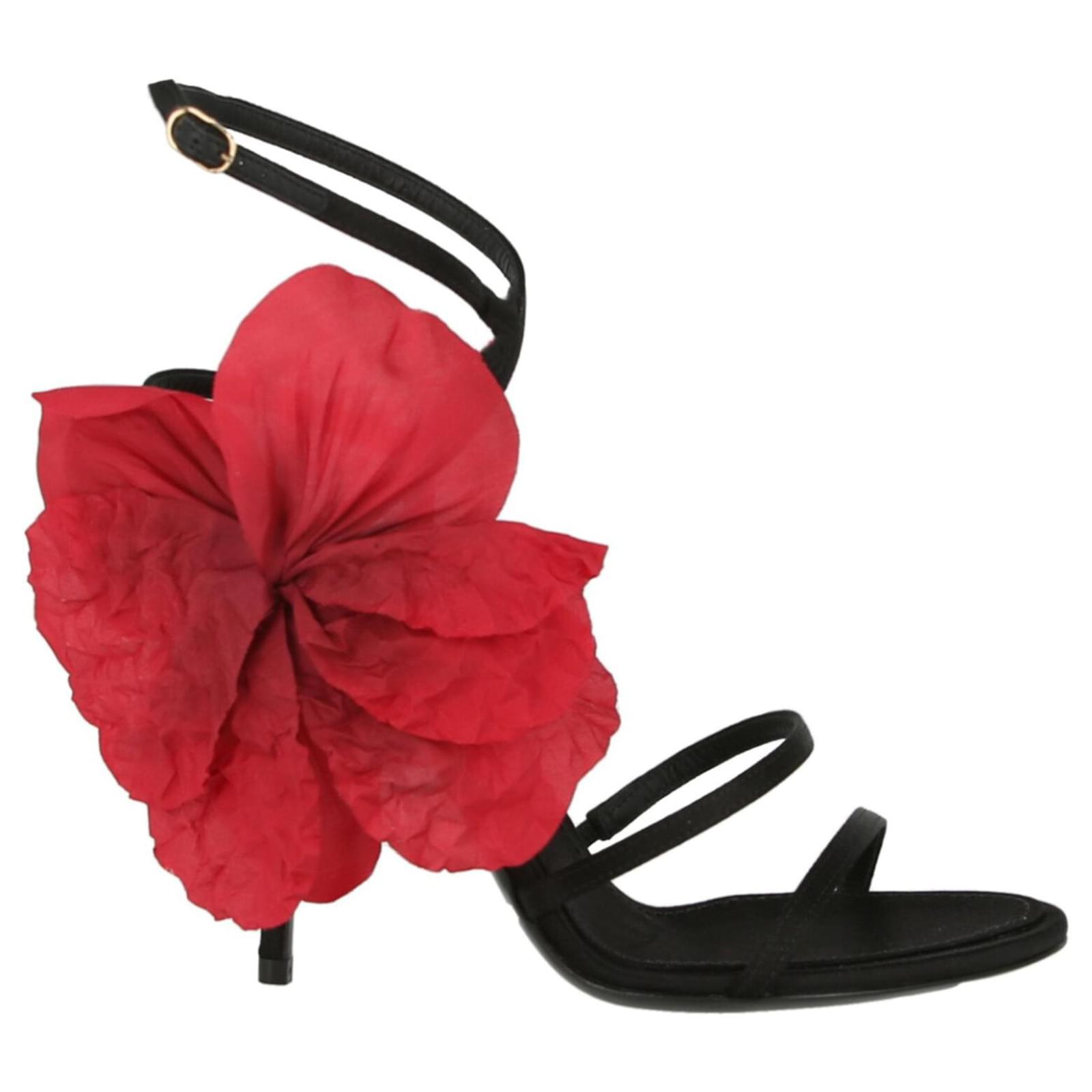 Dolce & Gabbana Satin Silk Flower Heel Sandals Black ref.628253 - Joli ...