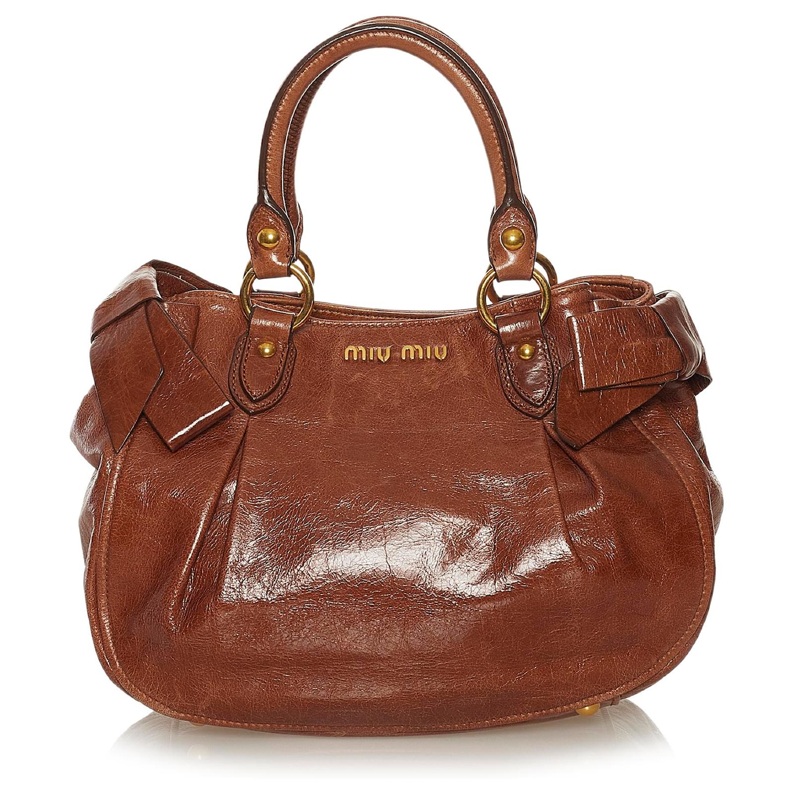 Miu Miu Brown Vitello Lux Bow Satchel Leather Pony-style calfskin ref ...