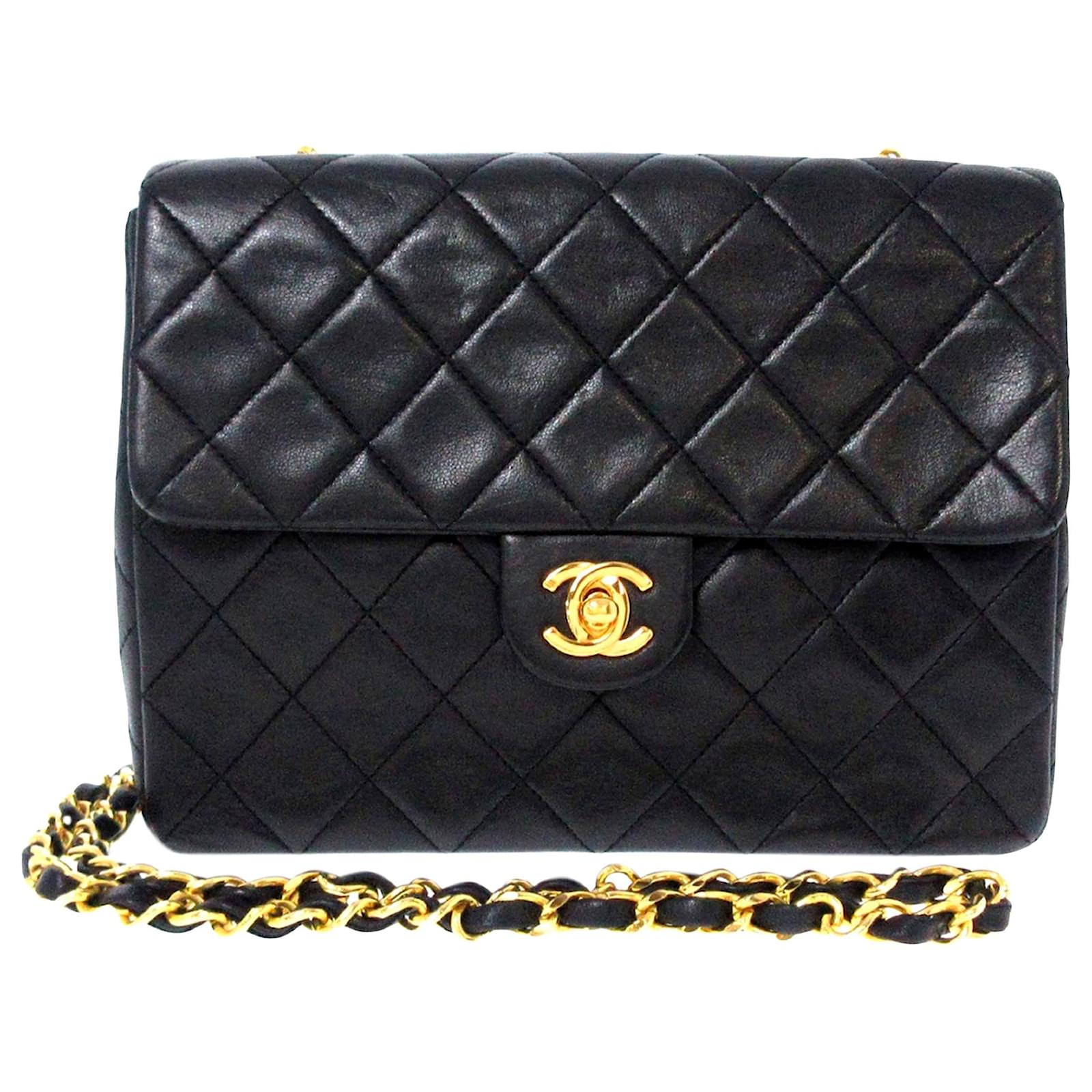 Chanel Black Mini Classic Square Lambskin Leather Flap Bag ref.628789 ...