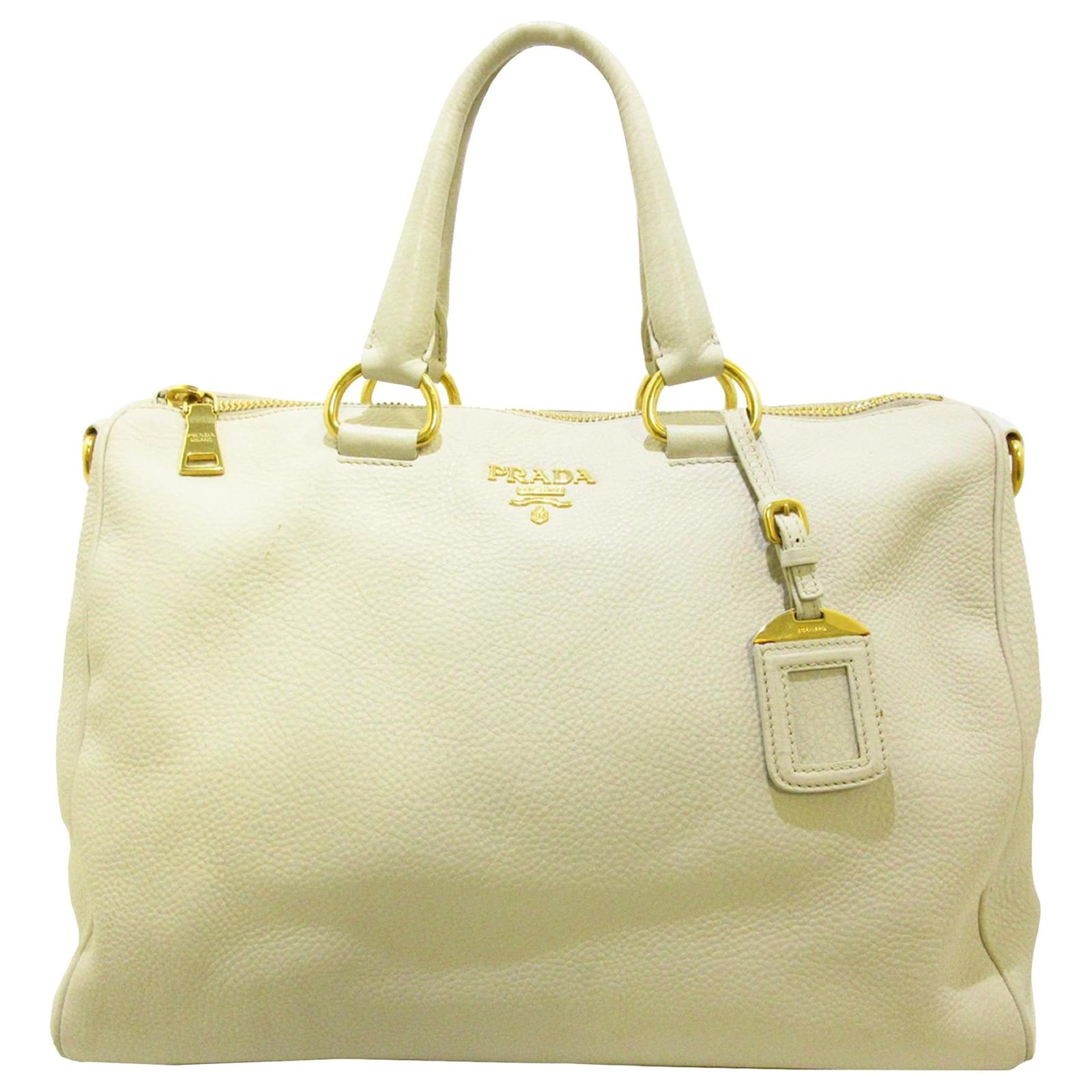 Prada White Vitello Daino Satchel Cream Leather Pony-style calfskin ref ...