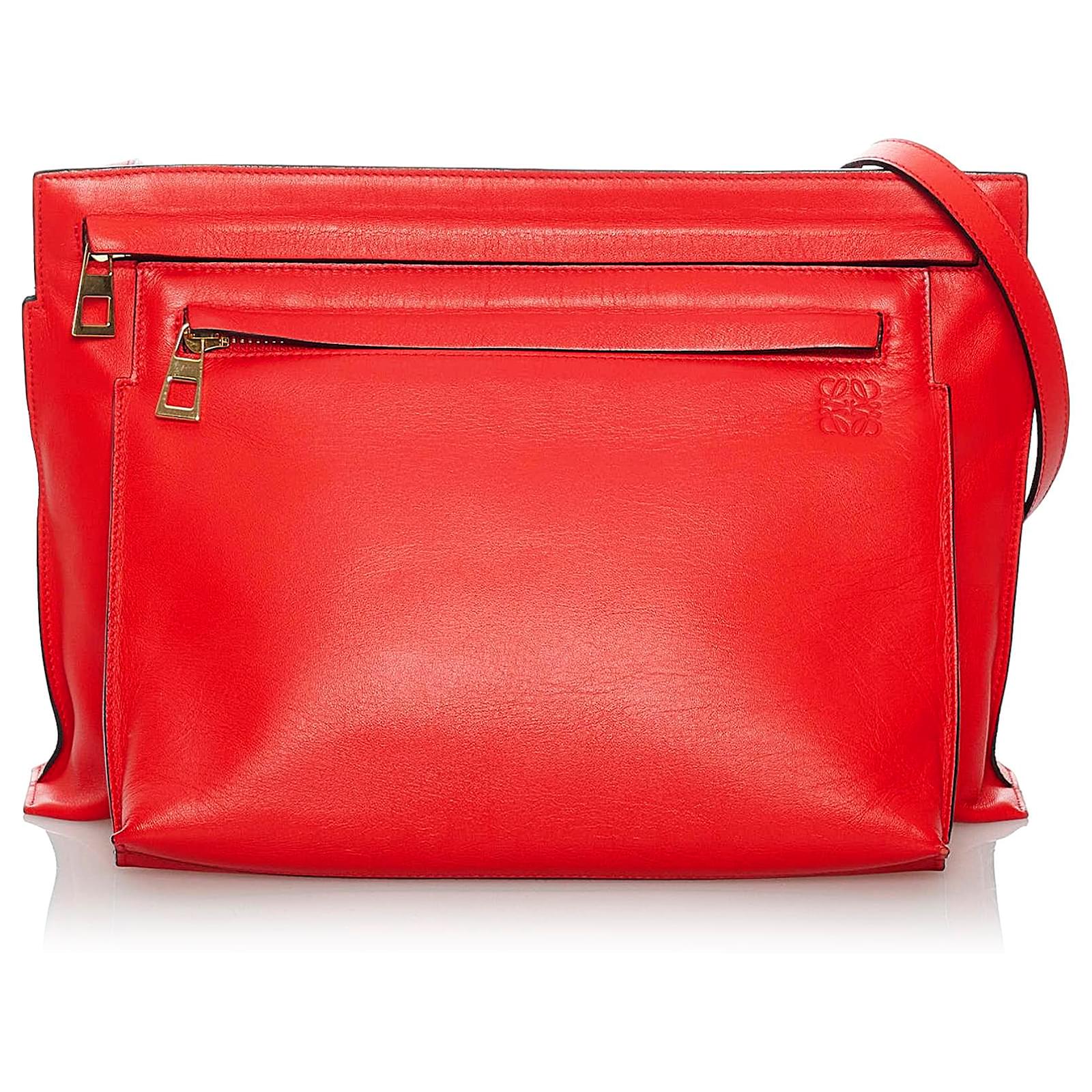 Loewe Red lined Pouch Leather Crossbody Bag Pony-style calfskin ref ...