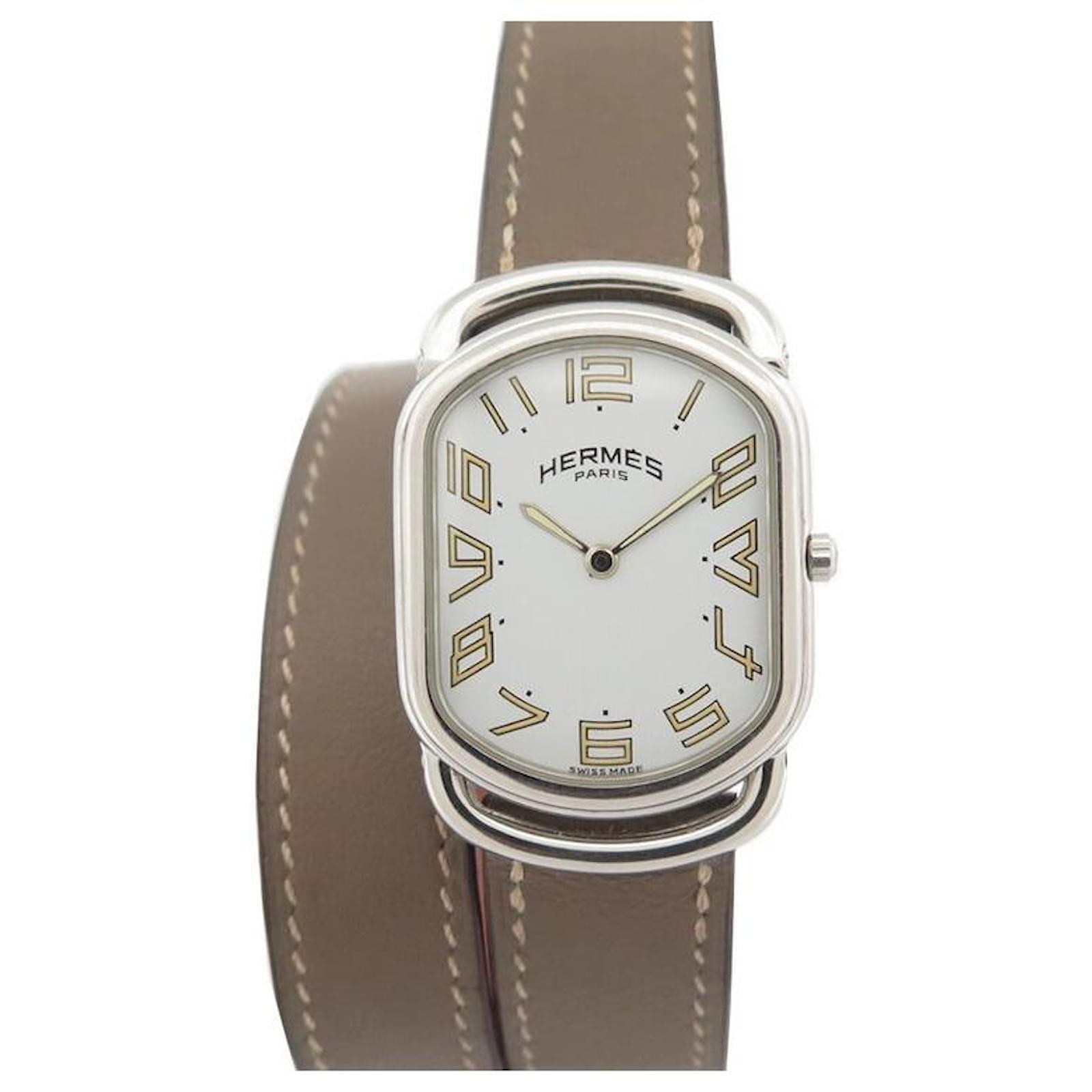 Hermès HERMES RALLYE lined TOUR WATCH 31 x 25 MM QUARTZ STEEL PALLADIE ...