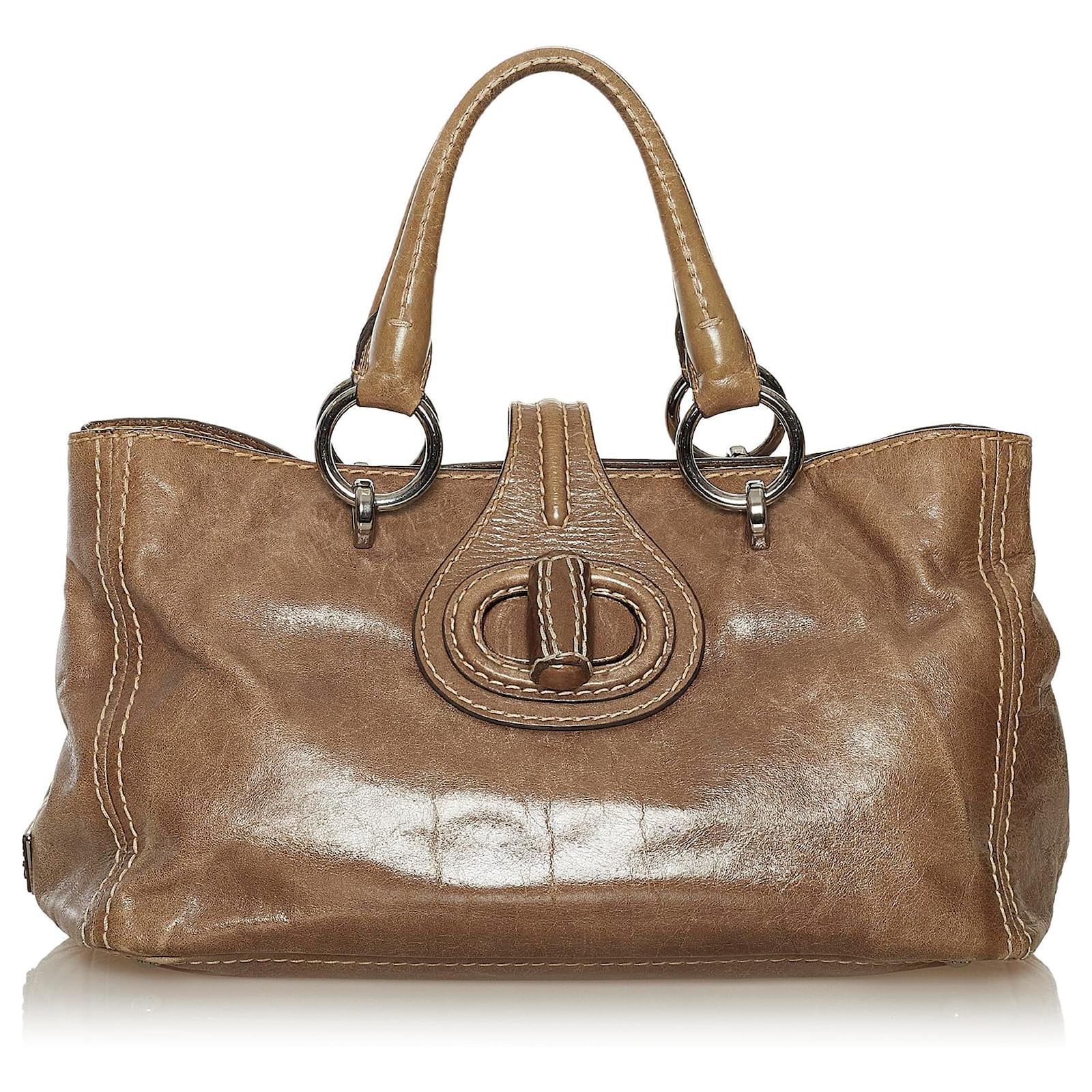 Prada Brown Vitello Shine Turn-Lock Bag Leather ref.630026 - Joli Closet